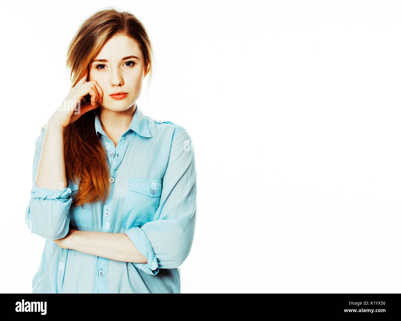 cute young pretty girl thinking on white background isolated clo Stock ...