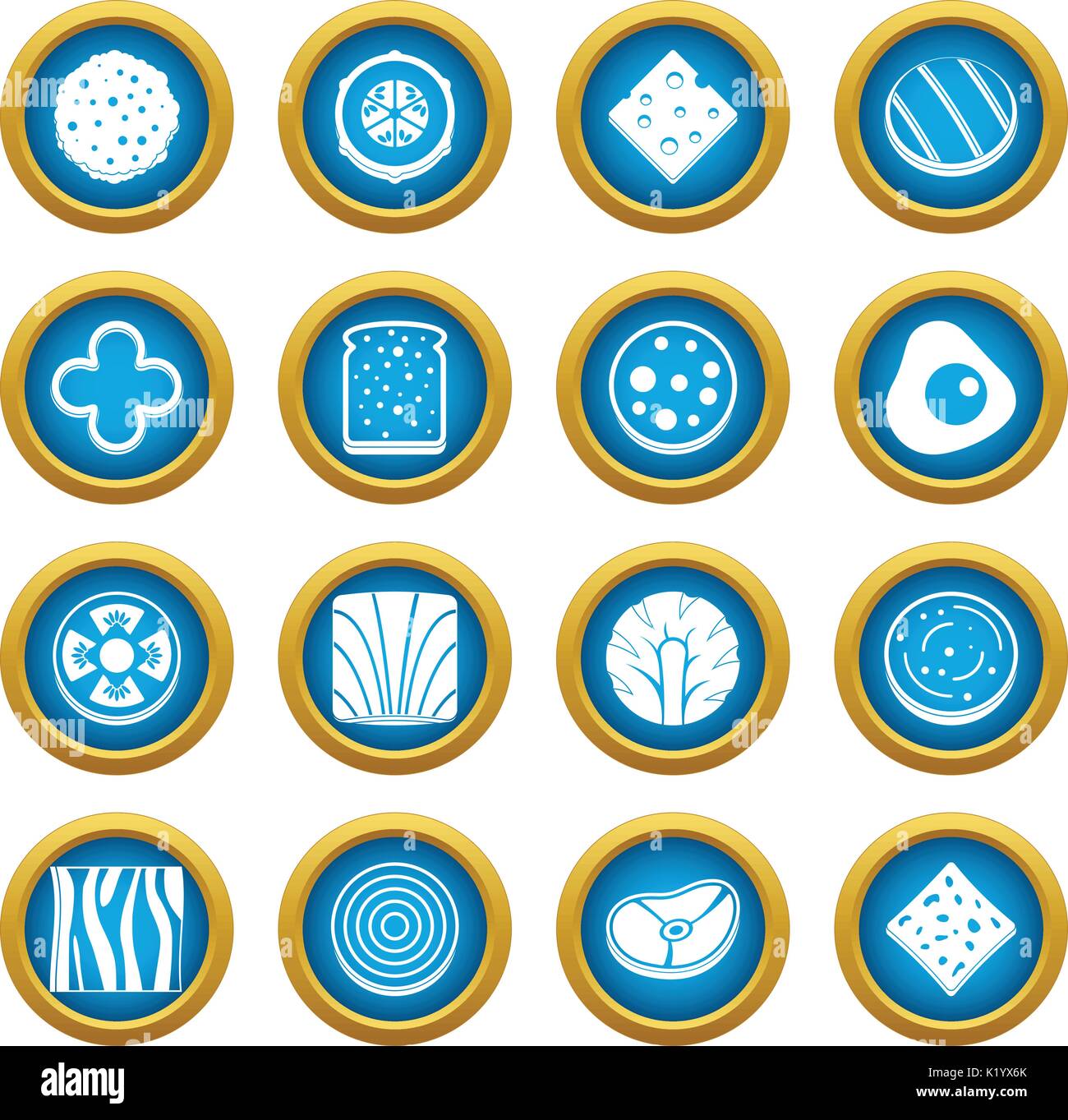 Slice food ingredient icons blue circle set Stock Vector Image & Art ...