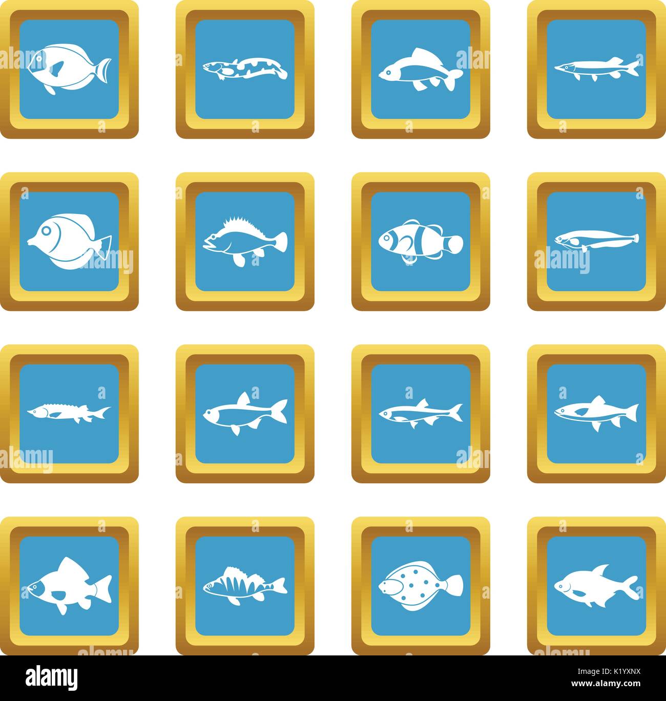 Cute fish icons azure Stock Vector Image & Art - Alamy