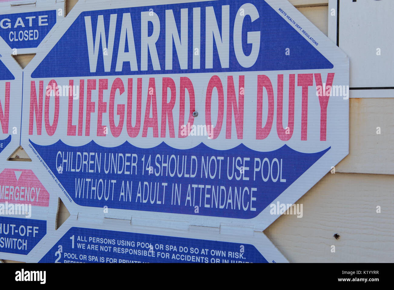 Swimming poolside warning, rules and safety signs and notices for ...