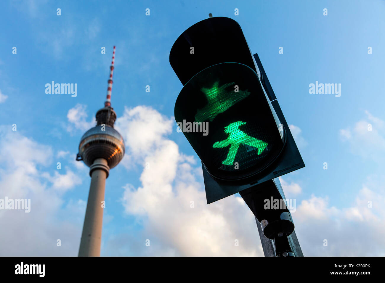 Green Ampelmann on Berlin Traffic Light with Berlin TV Tower in ...