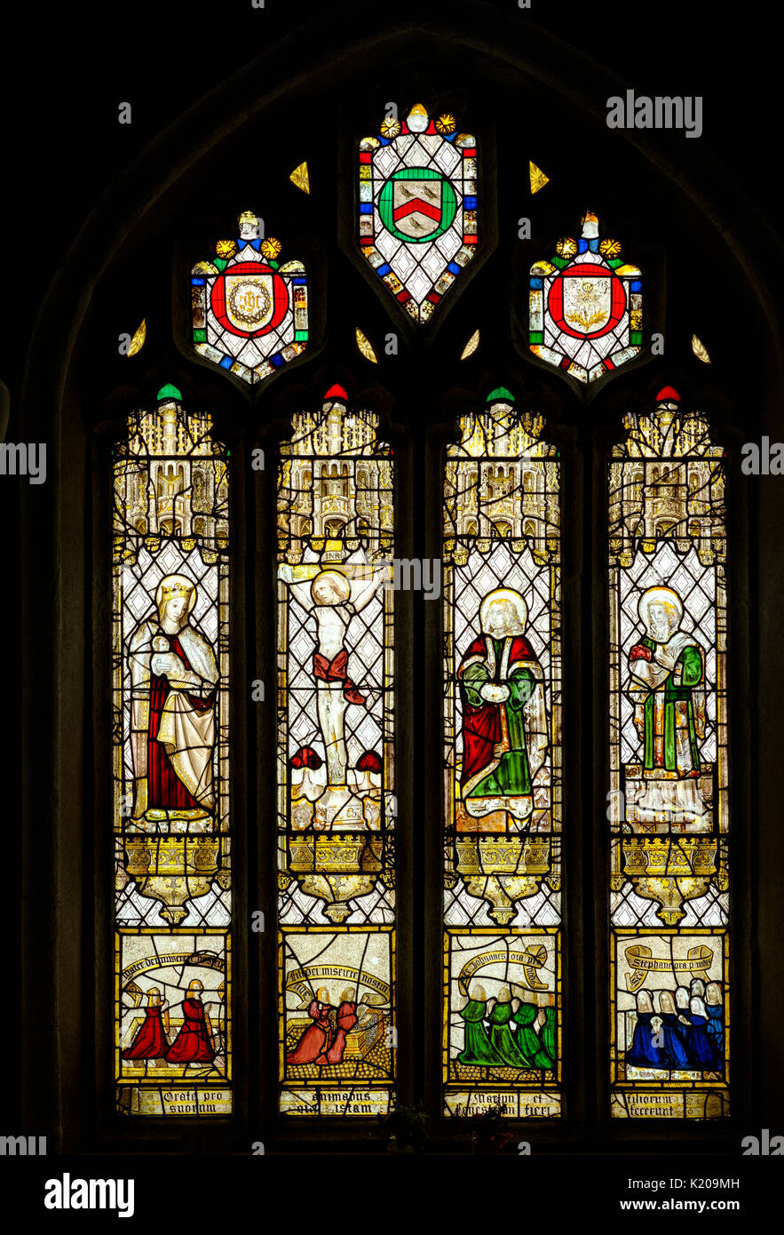 Glass window in parish church, St Neot, Bodmin Moor, Cornwall, England ...