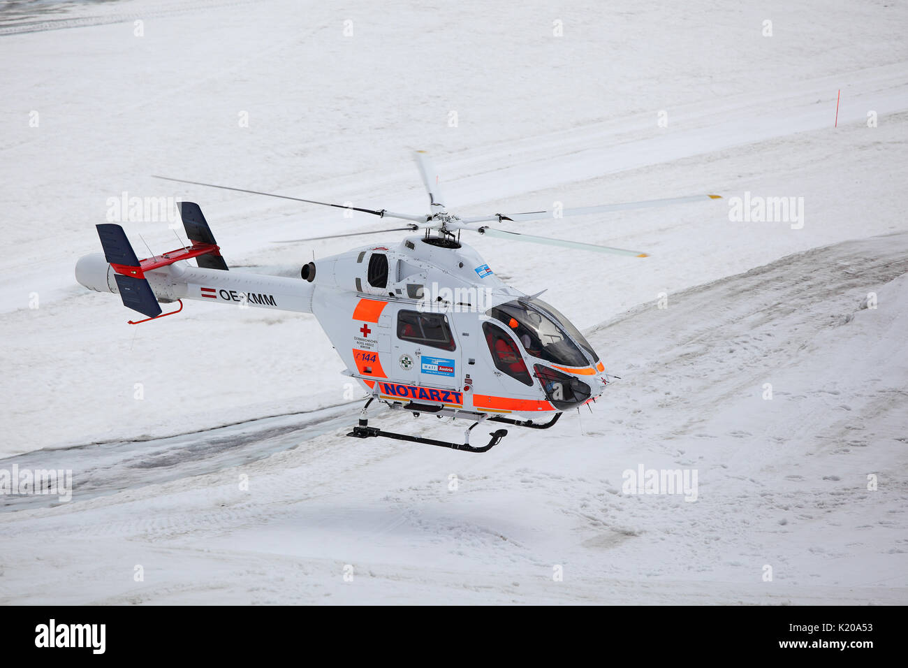 Rescue helicopter of the Austrian Red Cross in operation on the ...