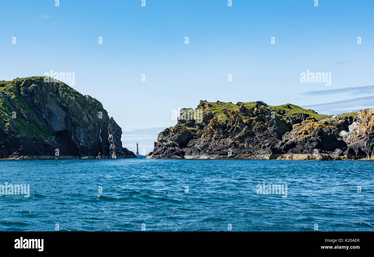 Chicken Rock lighthouse view between Dragon Rock and Calf Of Man Stock ...