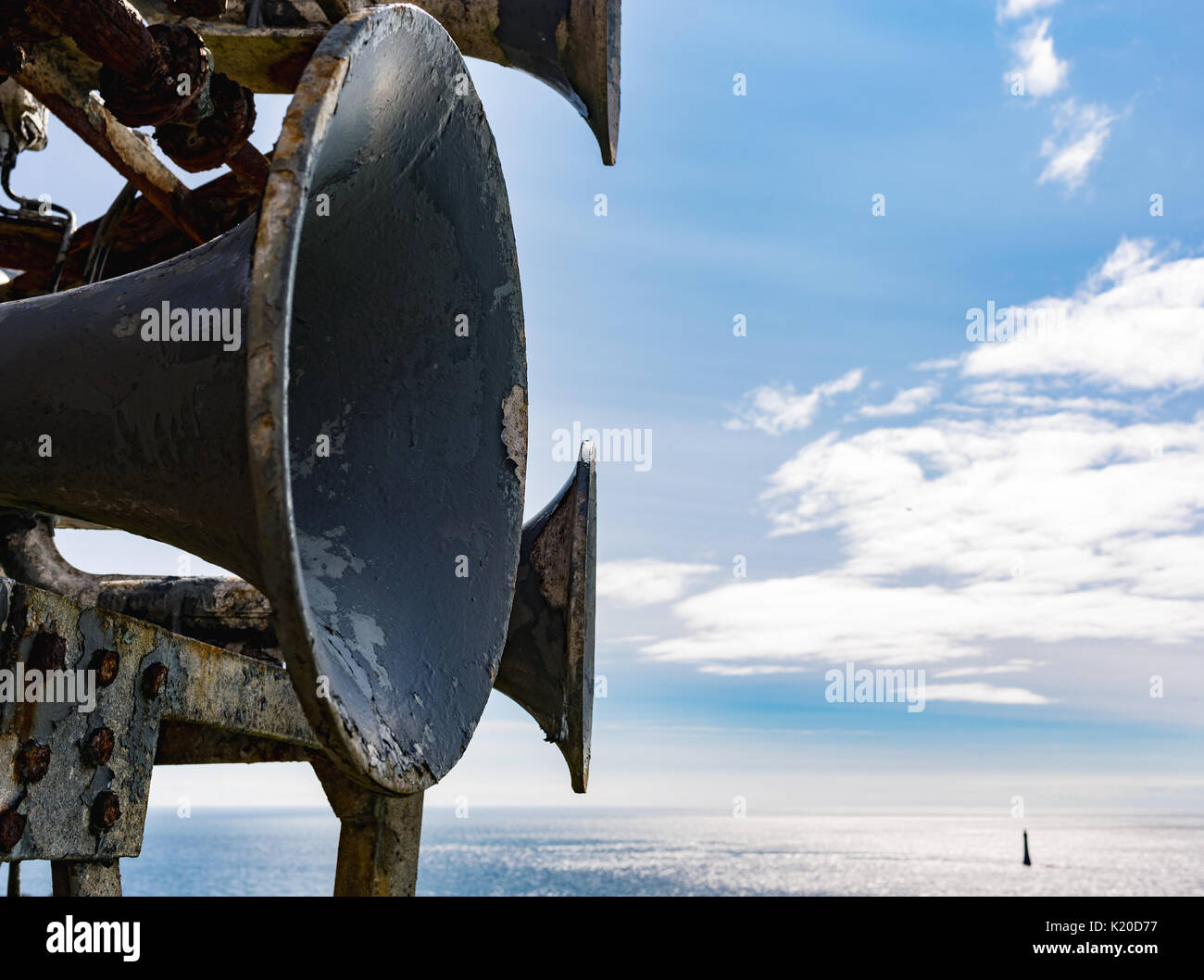 Foghorn near lower lighthouse on Calf Of Man Stock Photo - Alamy