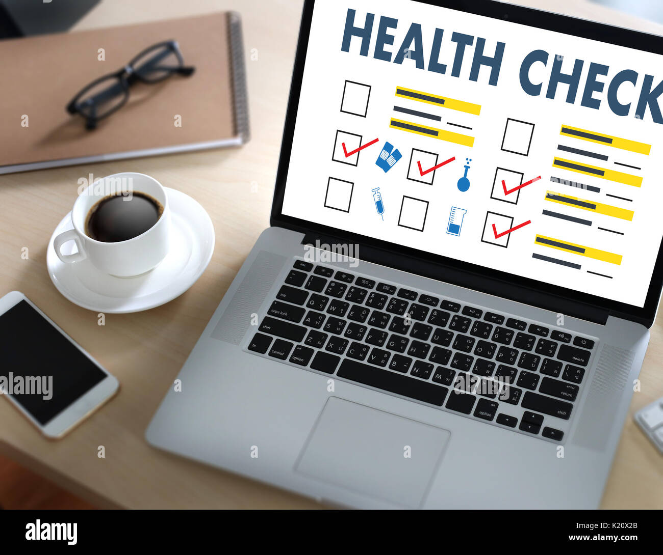 Digital HEALTH CHECK Concept working with computer interface as medical ...