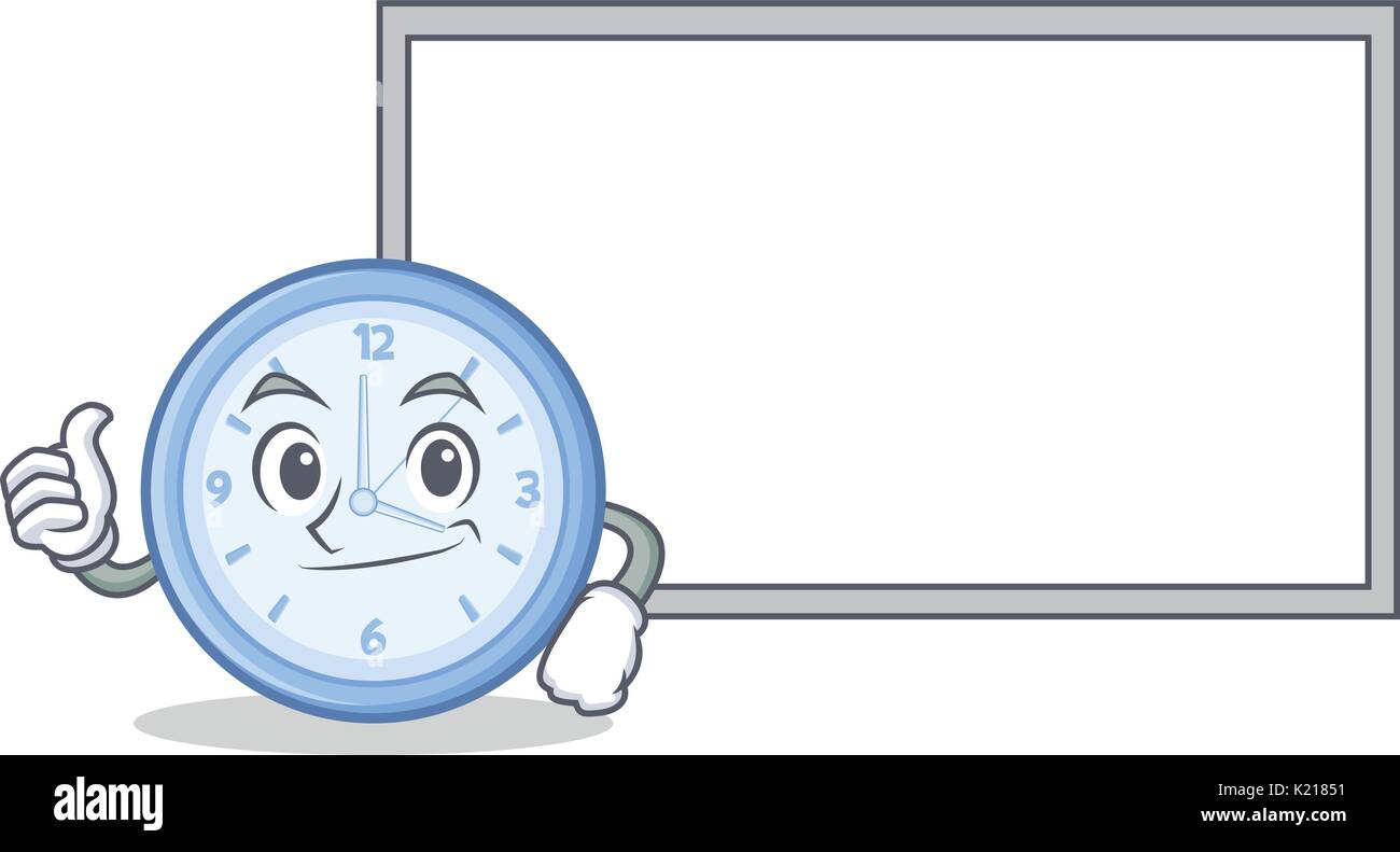 Thumbs up with board clock character cartoon style Stock Vector Image ...