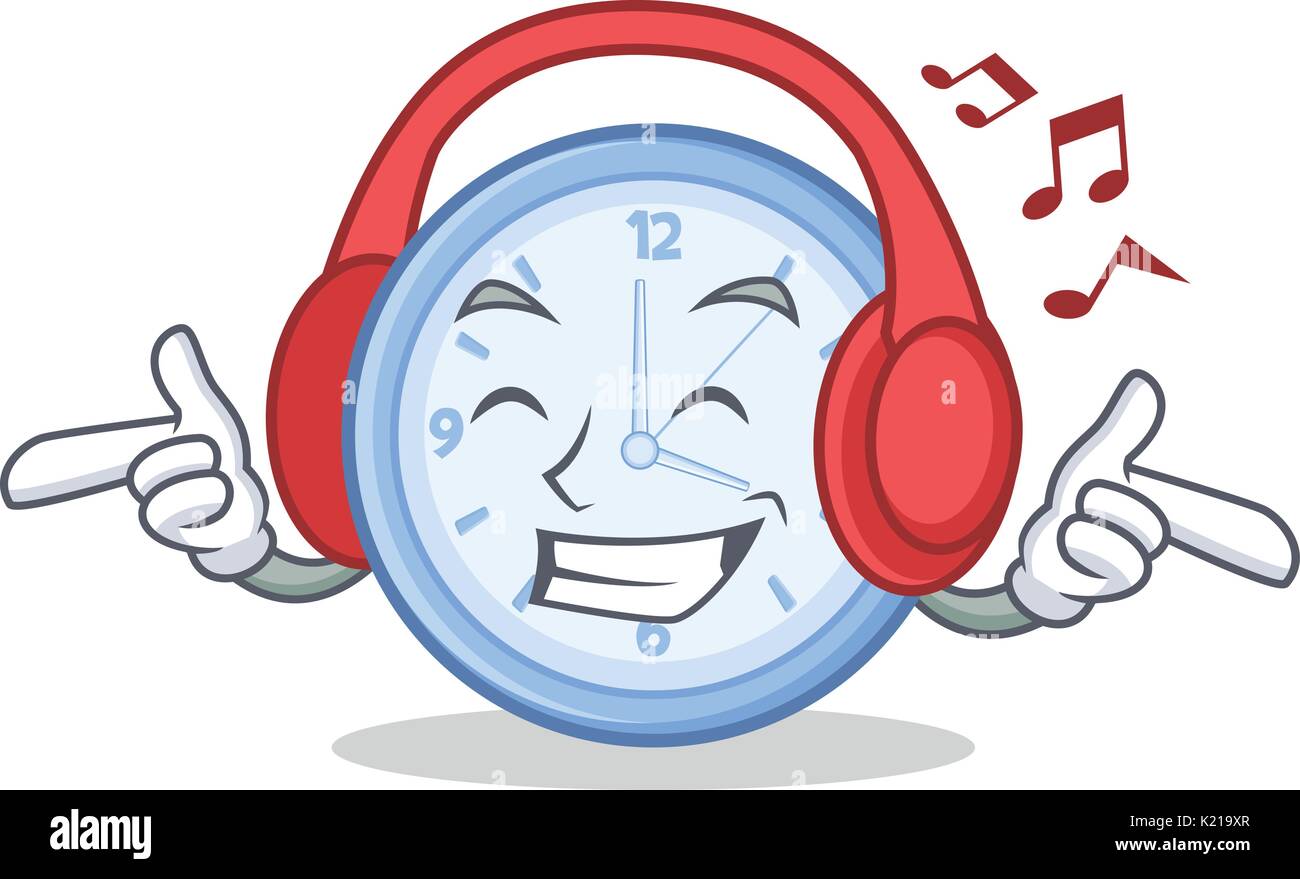 Listening music clock character cartoon style Stock Vector Image & Art ...