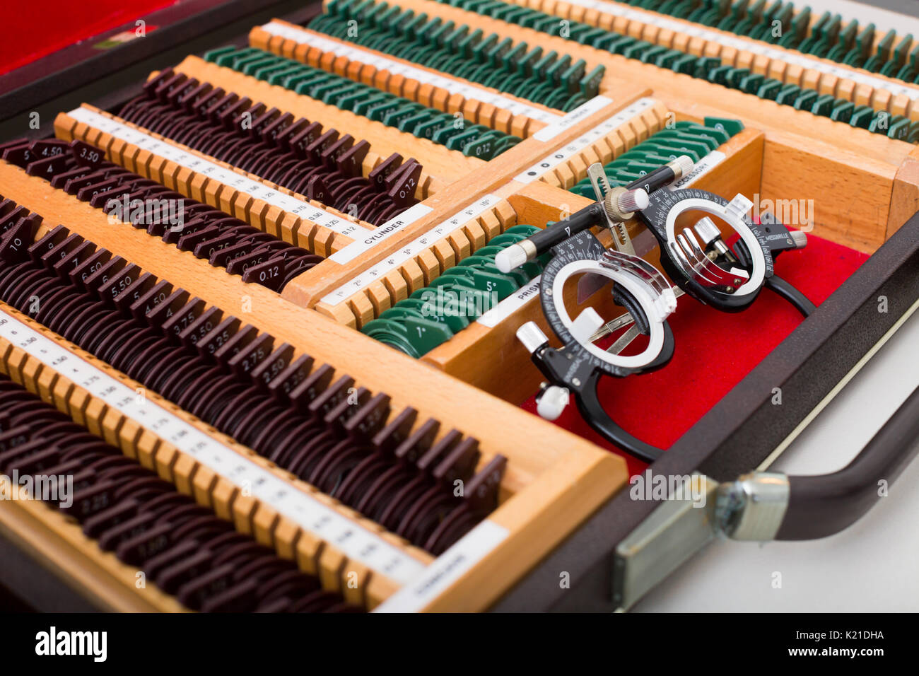 Set of lenses for patients matching in oculist office Stock Photo - Alamy
