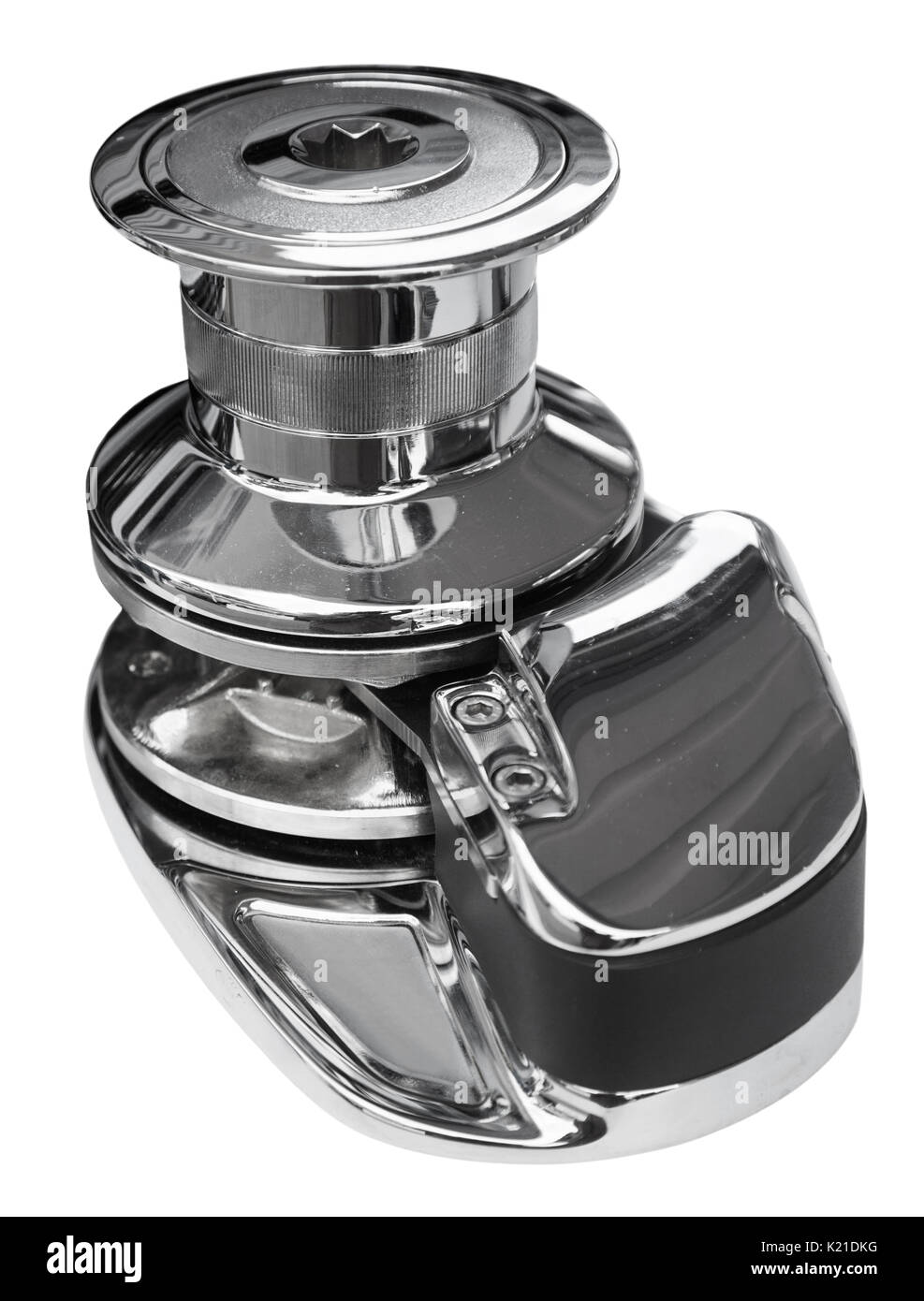 New horizontal anchor windlass with electric motor. Isolated over white ...