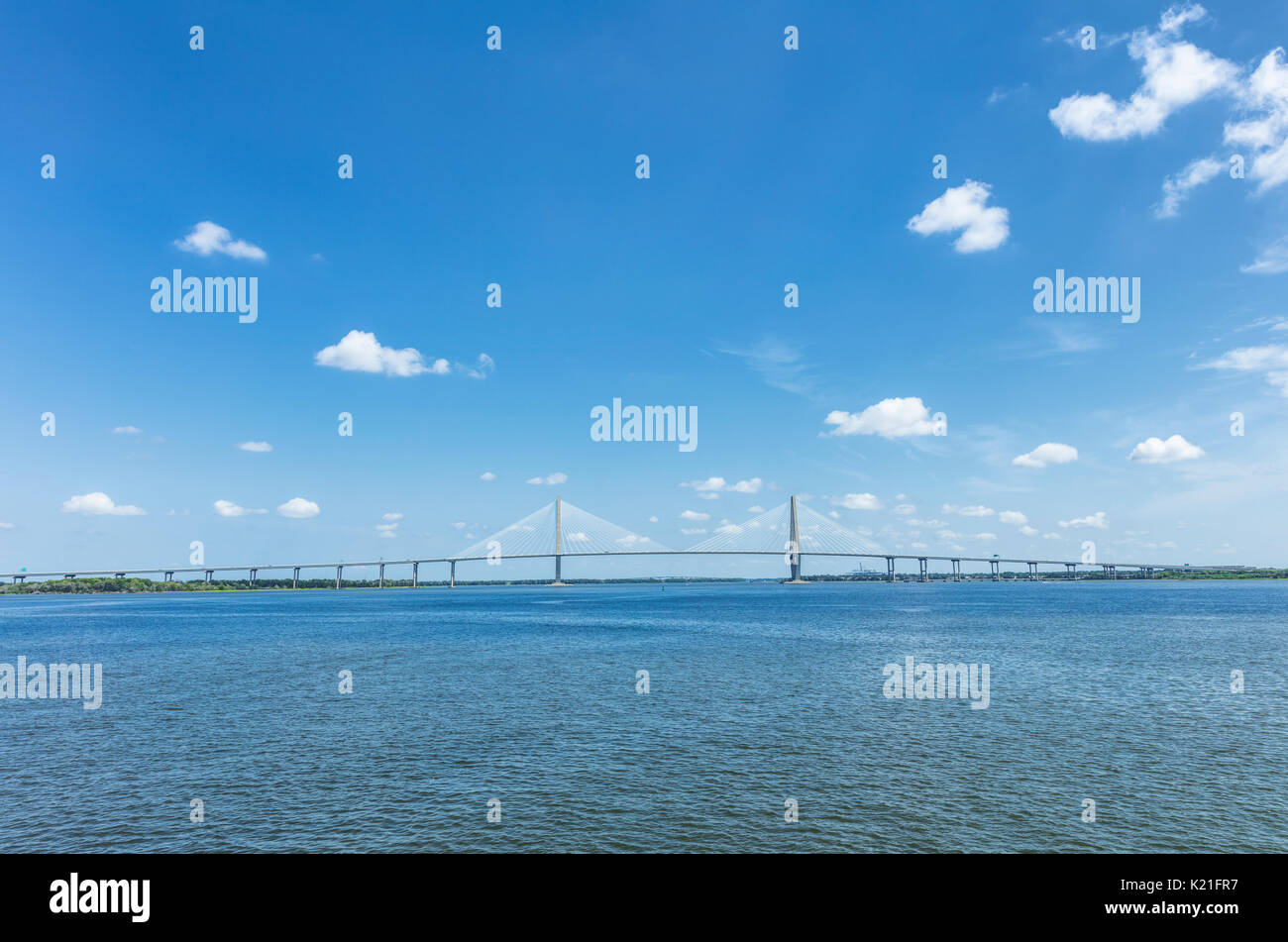 A view of The Arthur Ravenel Jr. Bridge over Cooper River in Charleston ...