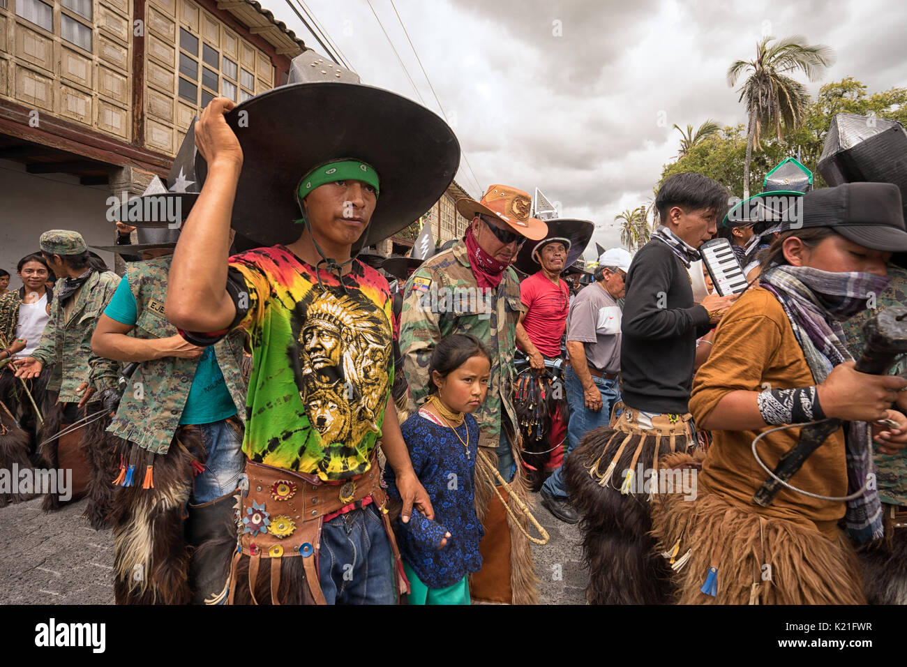 June 24, 2017 Cotacachi, Ecuador: indigenous kichwa people wearing ...