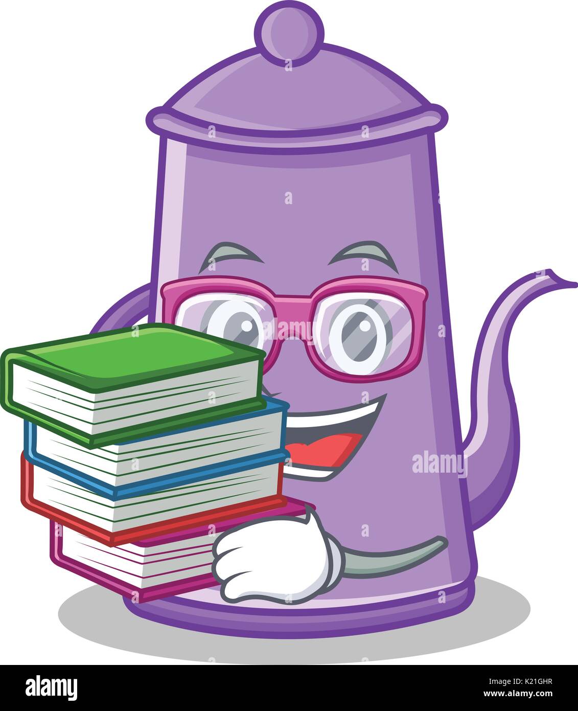 Student with book purple teapot character cartoon Stock Vector Image ...
