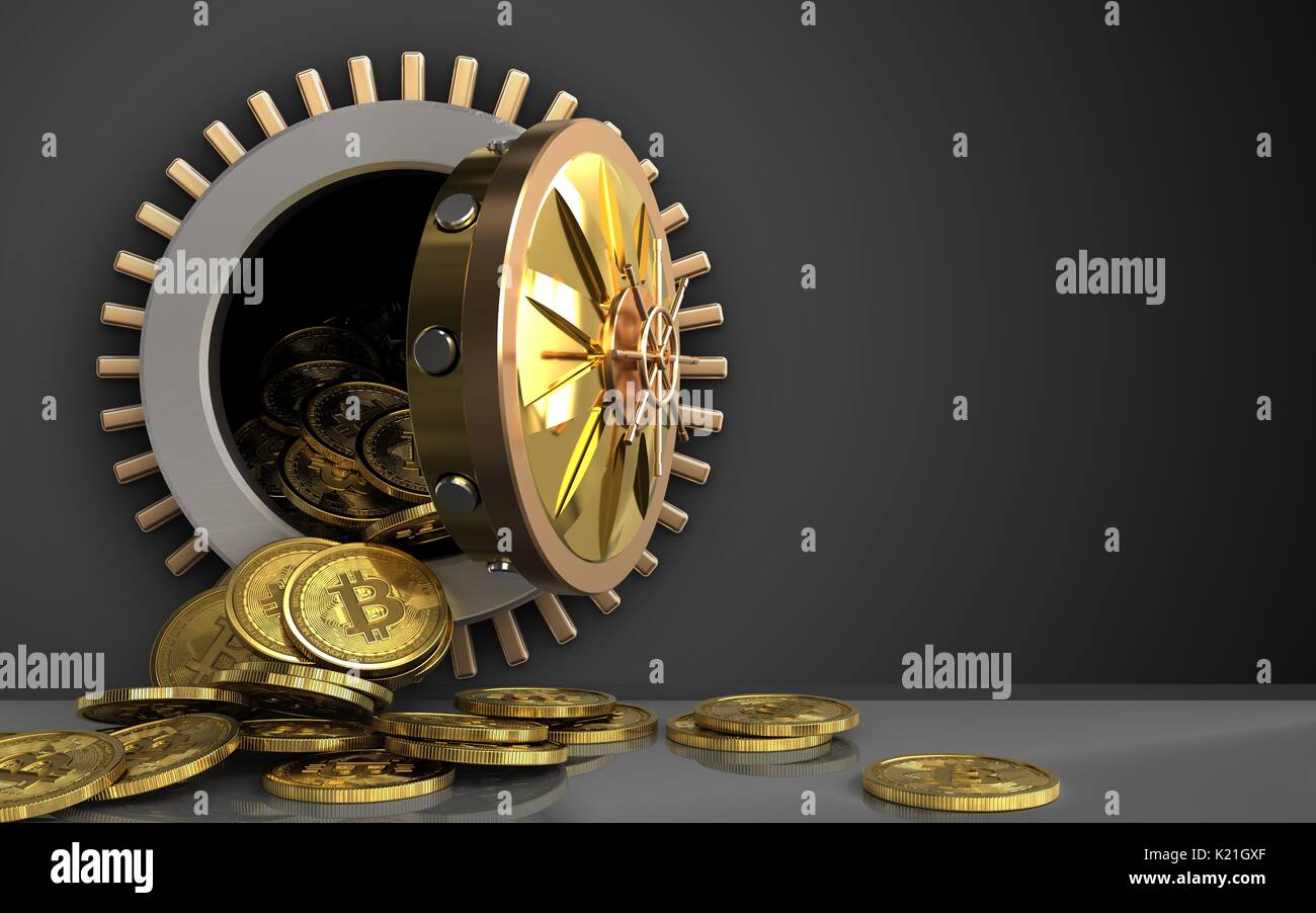 3d illustration of bitcoins heap storage over black background Stock ...