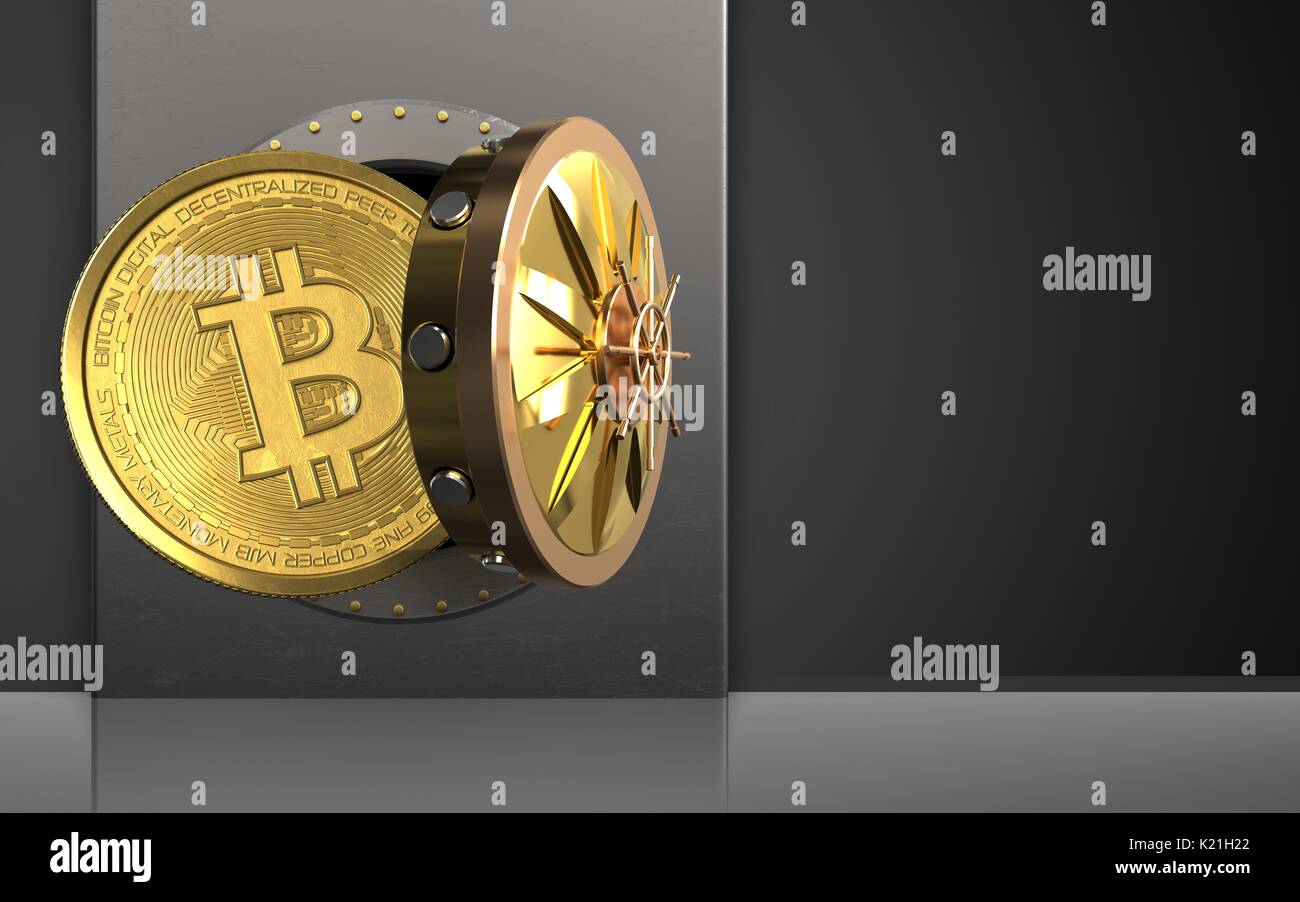 3d illustration of metal box with bitcoin over black background Stock ...