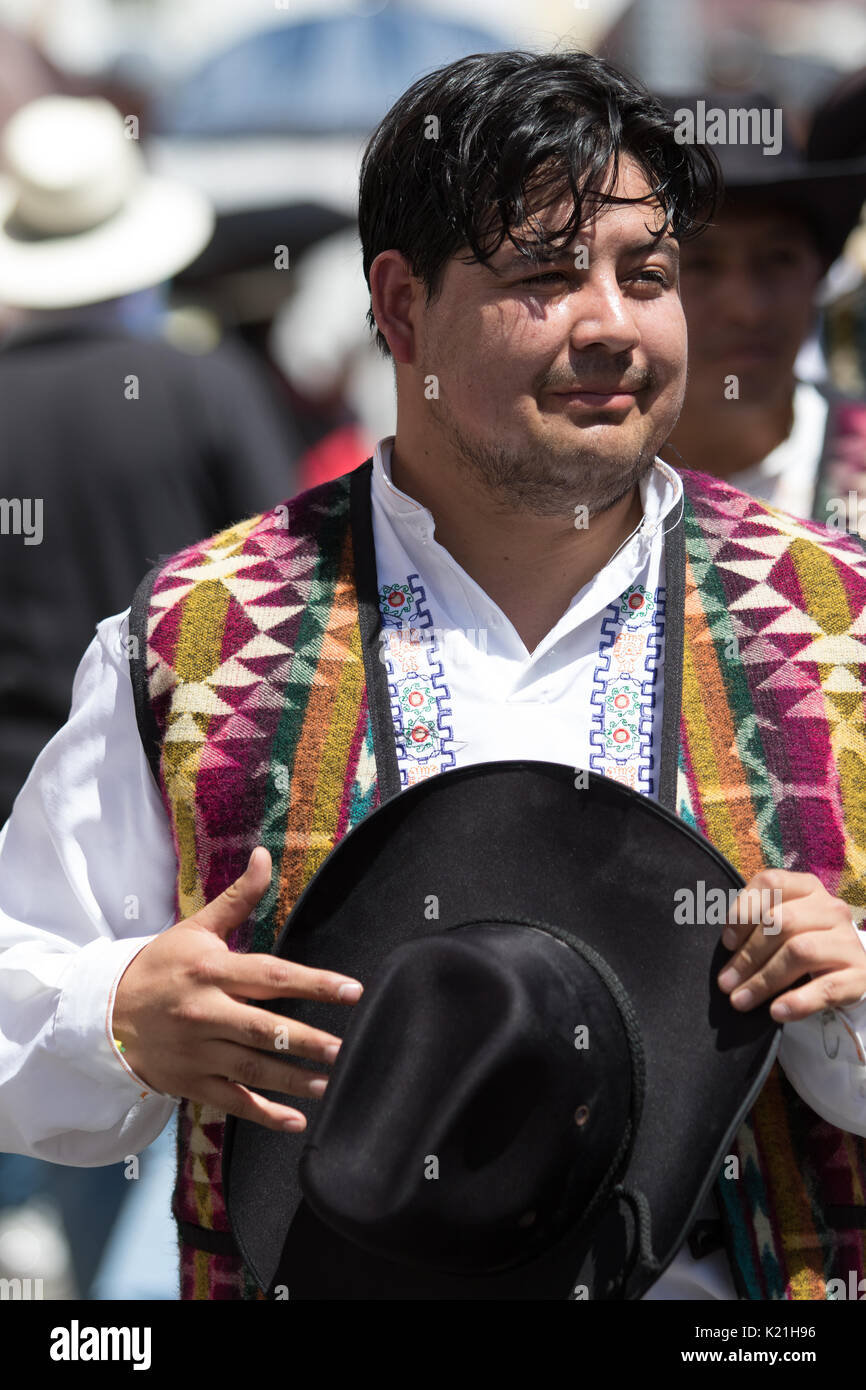 June 17, 2017 Pujili, Ecuador: male dancer in traditional wear at the ...