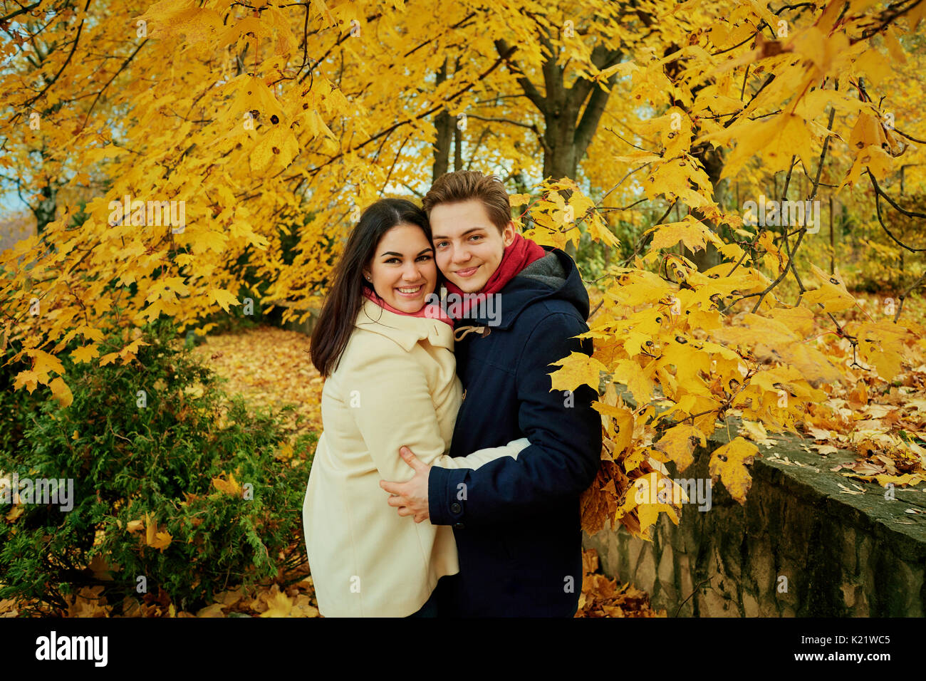 A loving couple hugs in autumn park Stock Photo - Alamy