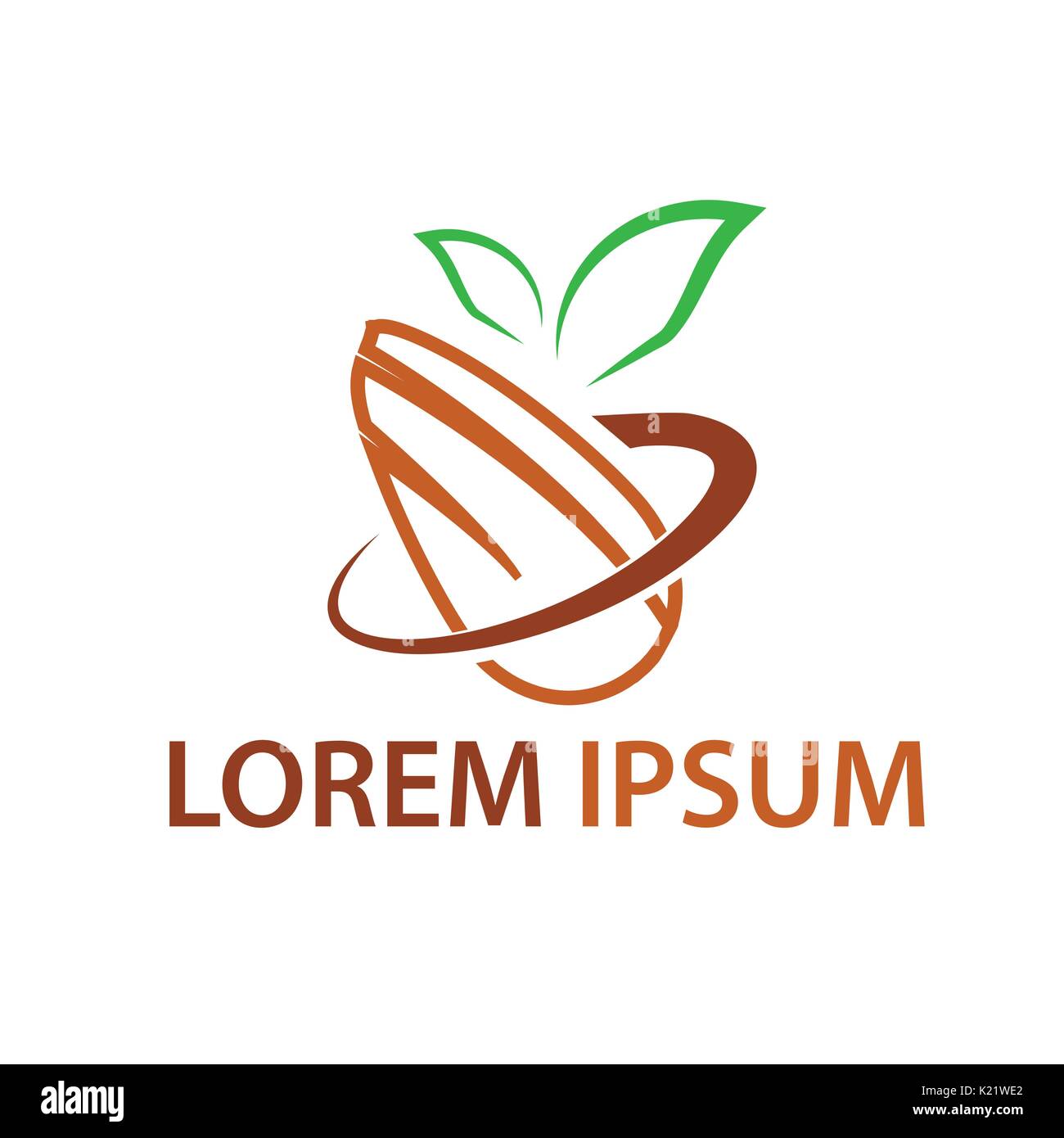 outlines of almond with a leaf, natural design, natural almond logo ...