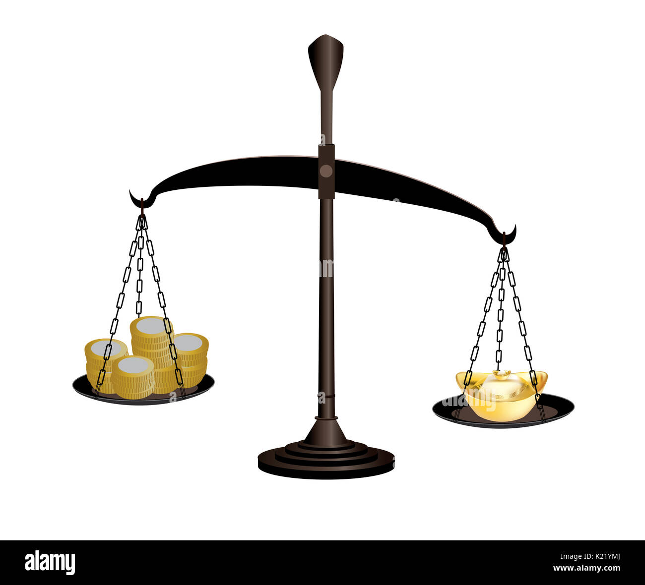 Brass scale on white background Bronze scale with goods on white ...