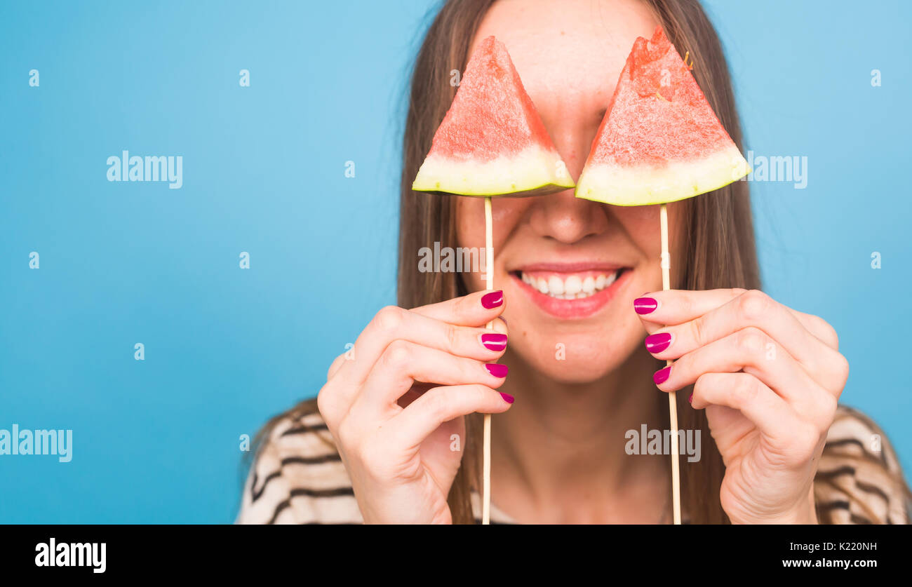 Summer, vacation, diet and vegans concept - Beautiful smiling young ...