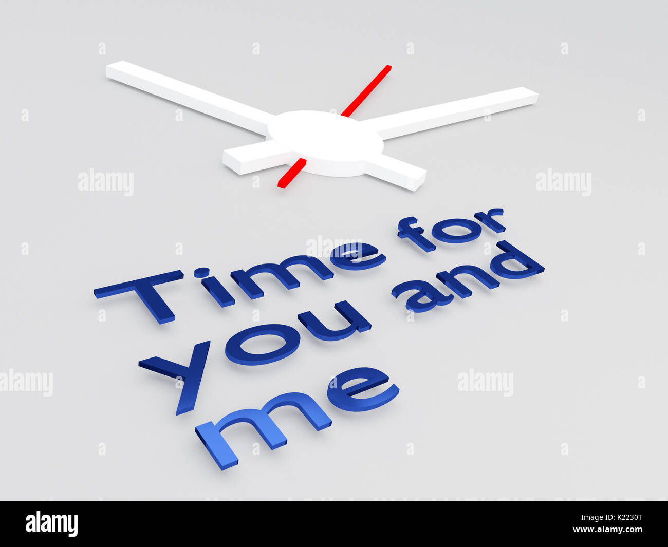 3D illustration of "Time for you and me" title with a clock as a ...