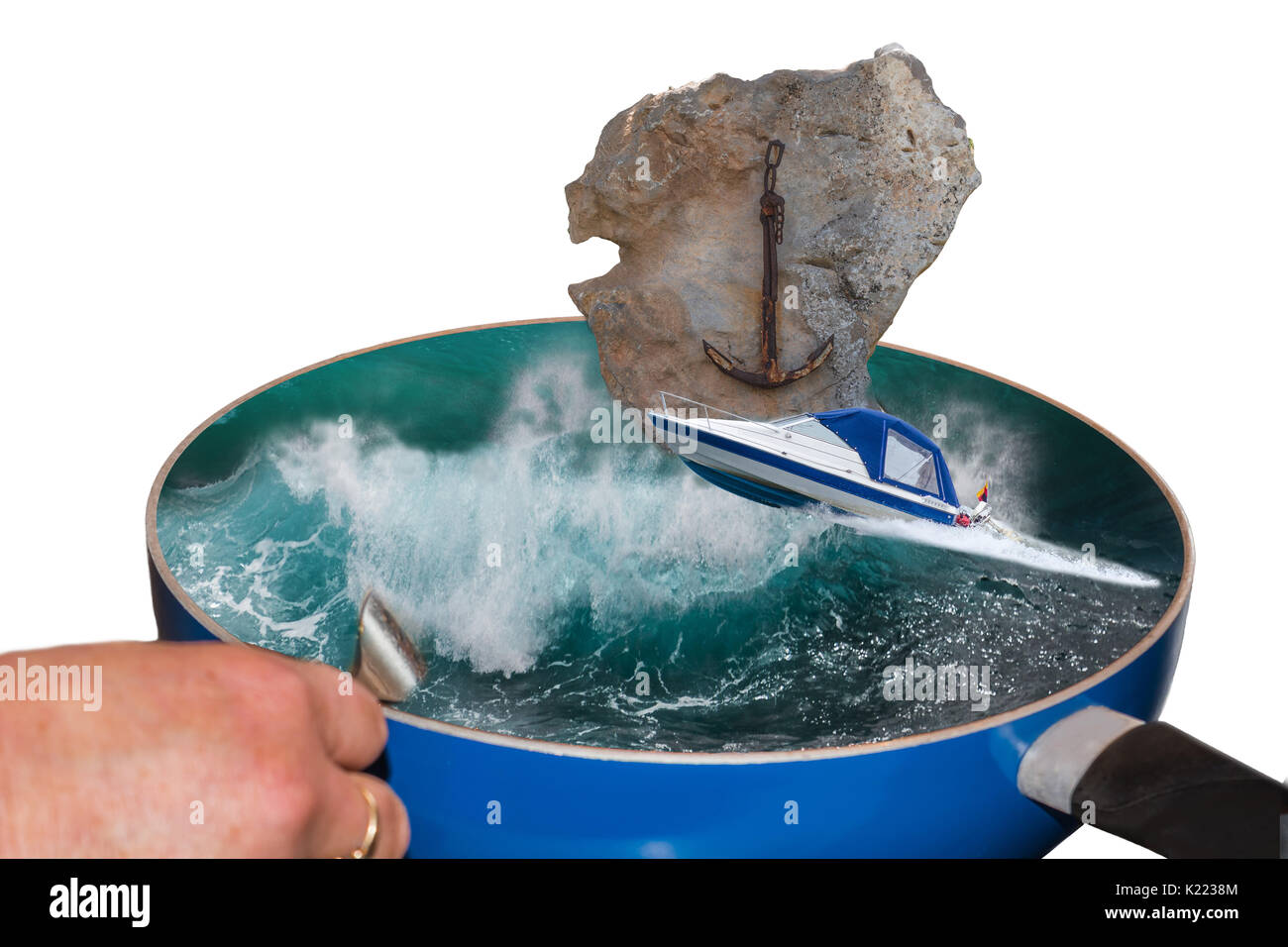 Storm in the frying pan. Composing, in the frying pan a sports boat at ...