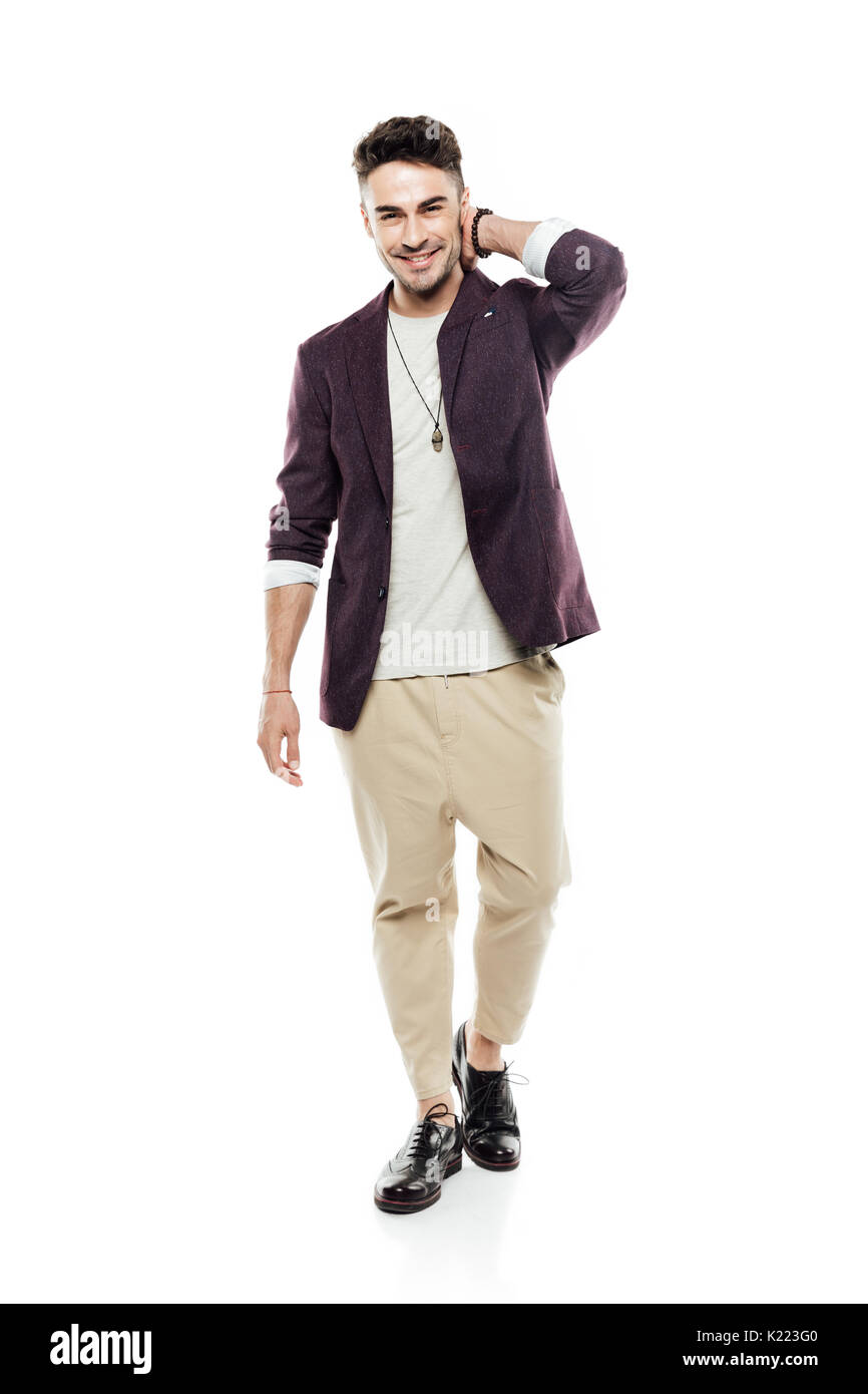 stylish smiling young man wearing in jacket isolated on white Stock ...