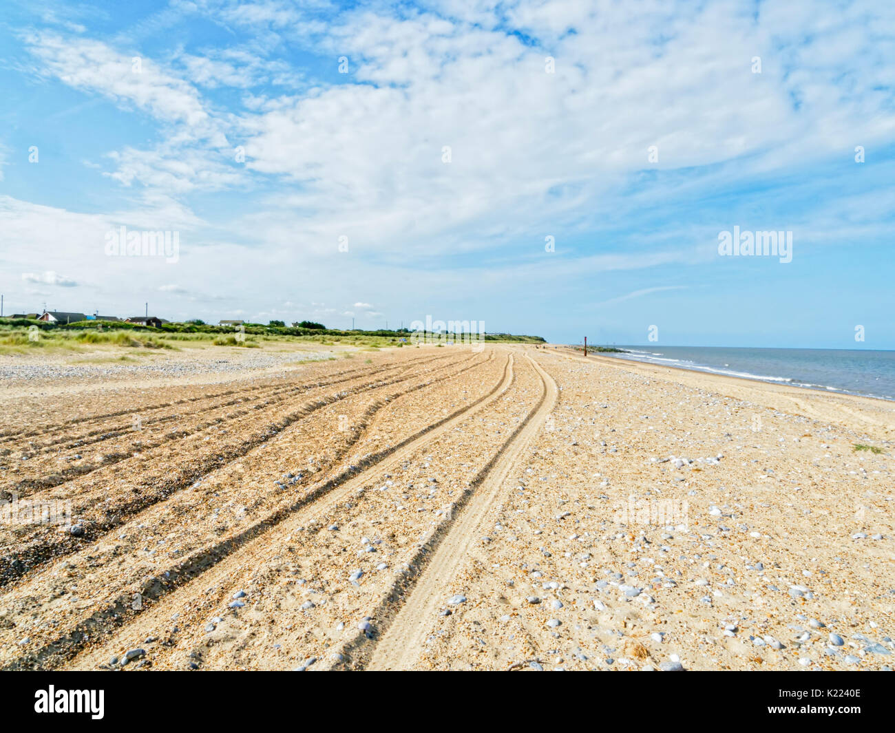 On an empty beach at Caister-on-Sea in Norfolk, England, a group of ...
