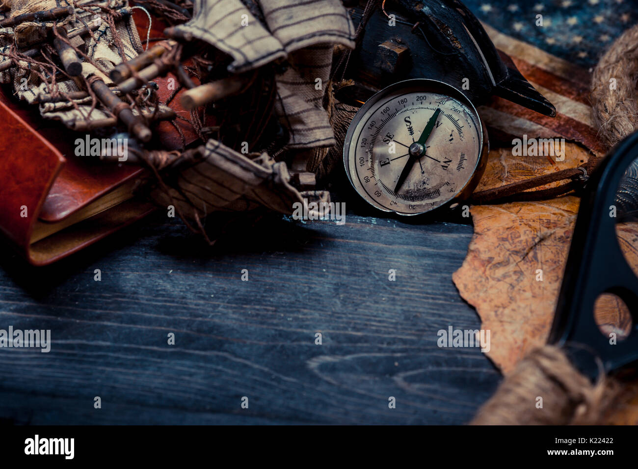Columbus day and world map with compass Stock Photo - Alamy