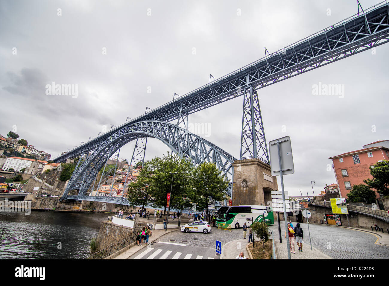 View of the iconic Dom Luis I bridge crossing the Douro River, and the ...