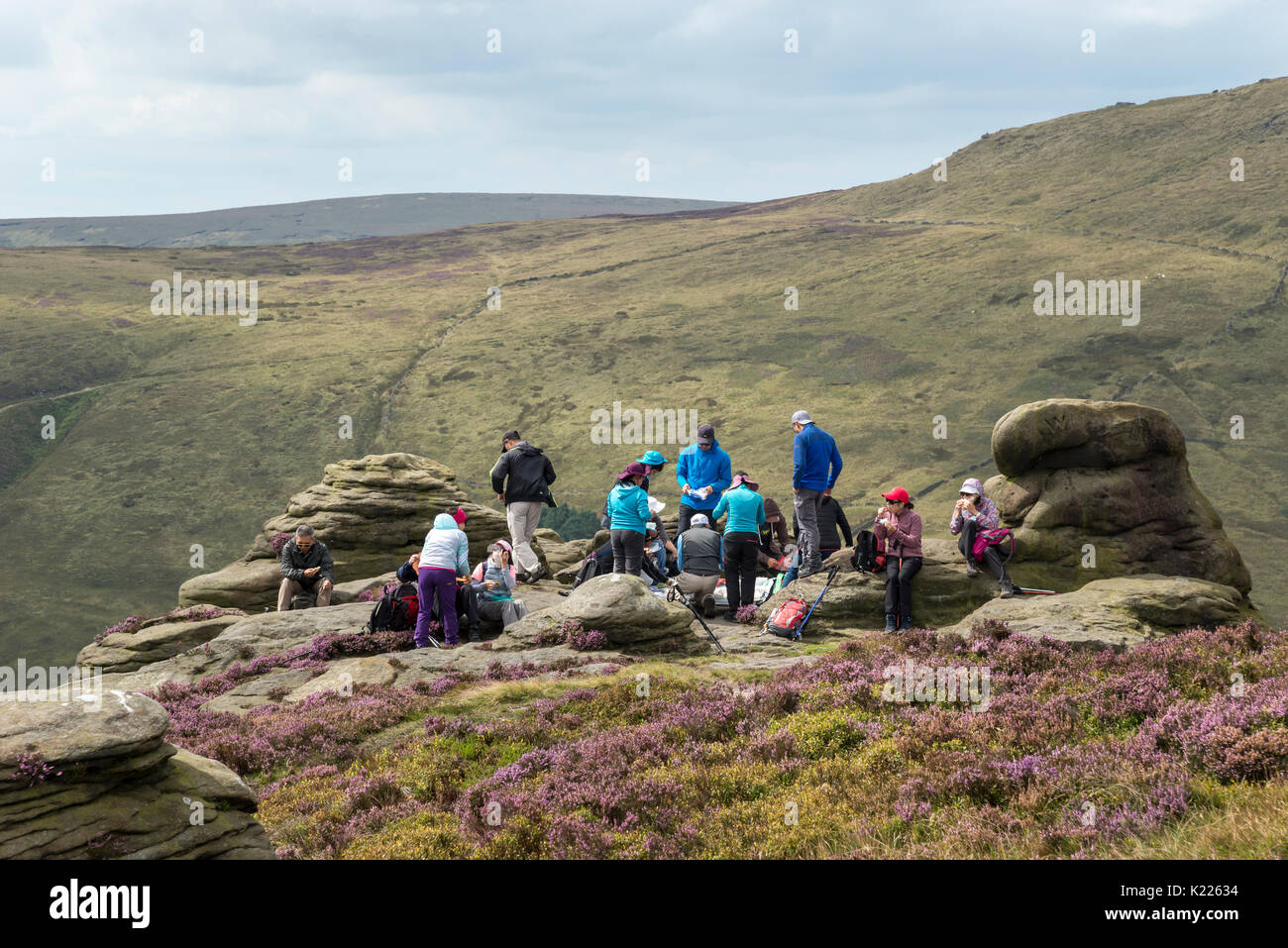 Group of foreign tourists enjoying the Peak District landscape at ...