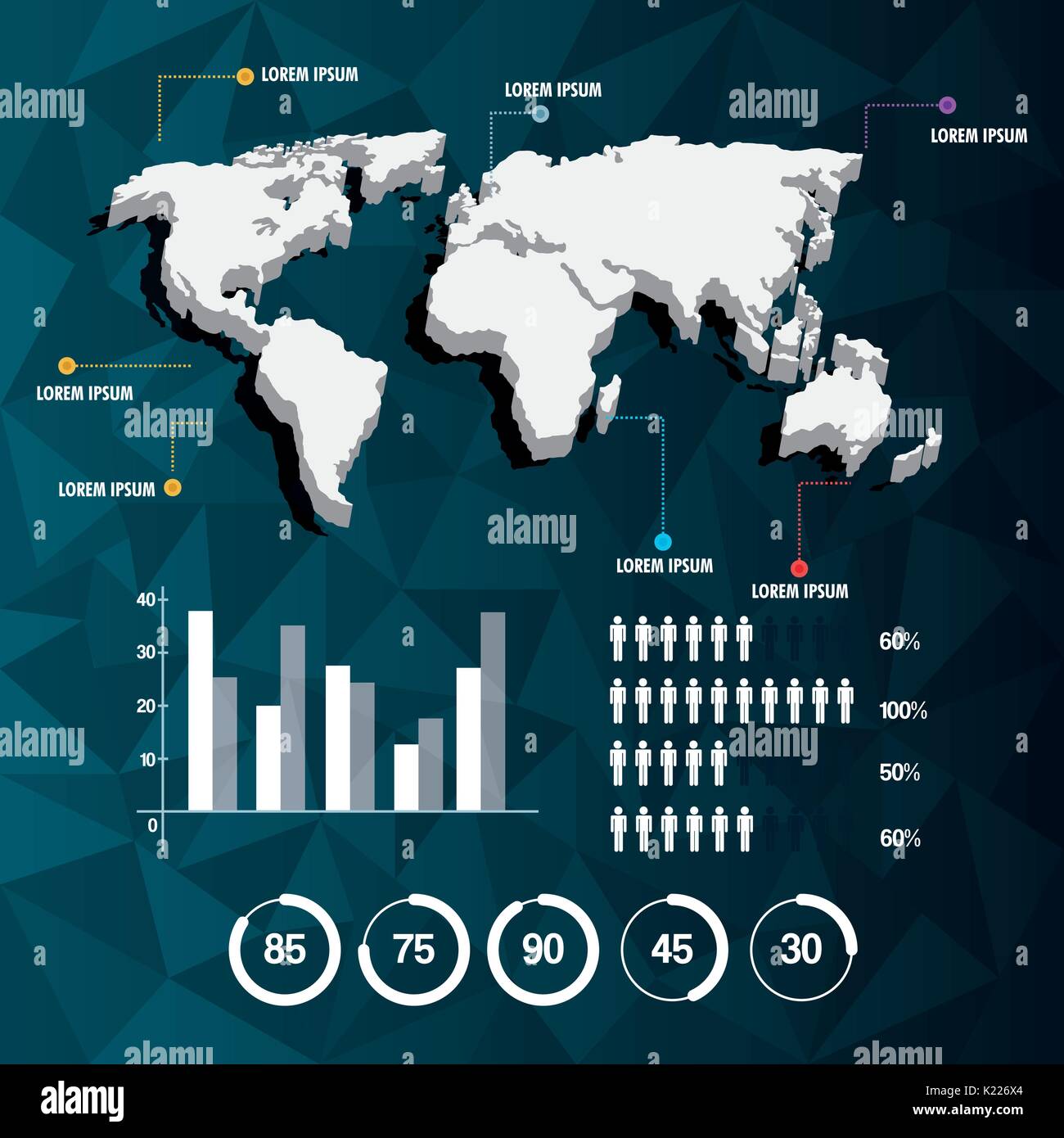 world map infographic demographic report data with abstract background ...