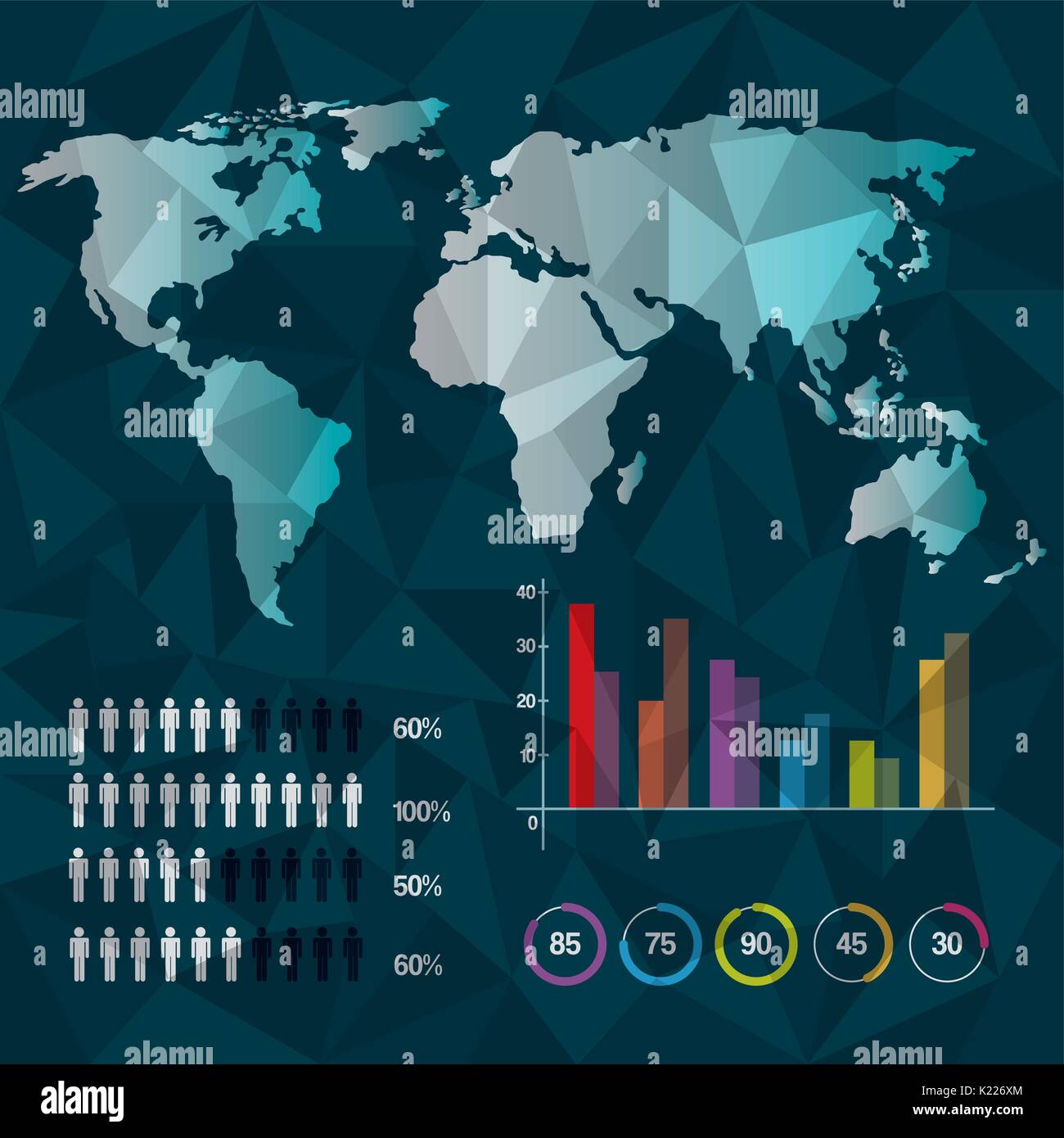 world map infographic demographic report data with abstract background ...