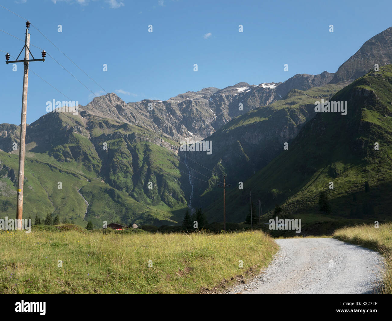 Scenic Alpine rocky alpine valley of Sportgastein in summer with row of ...
