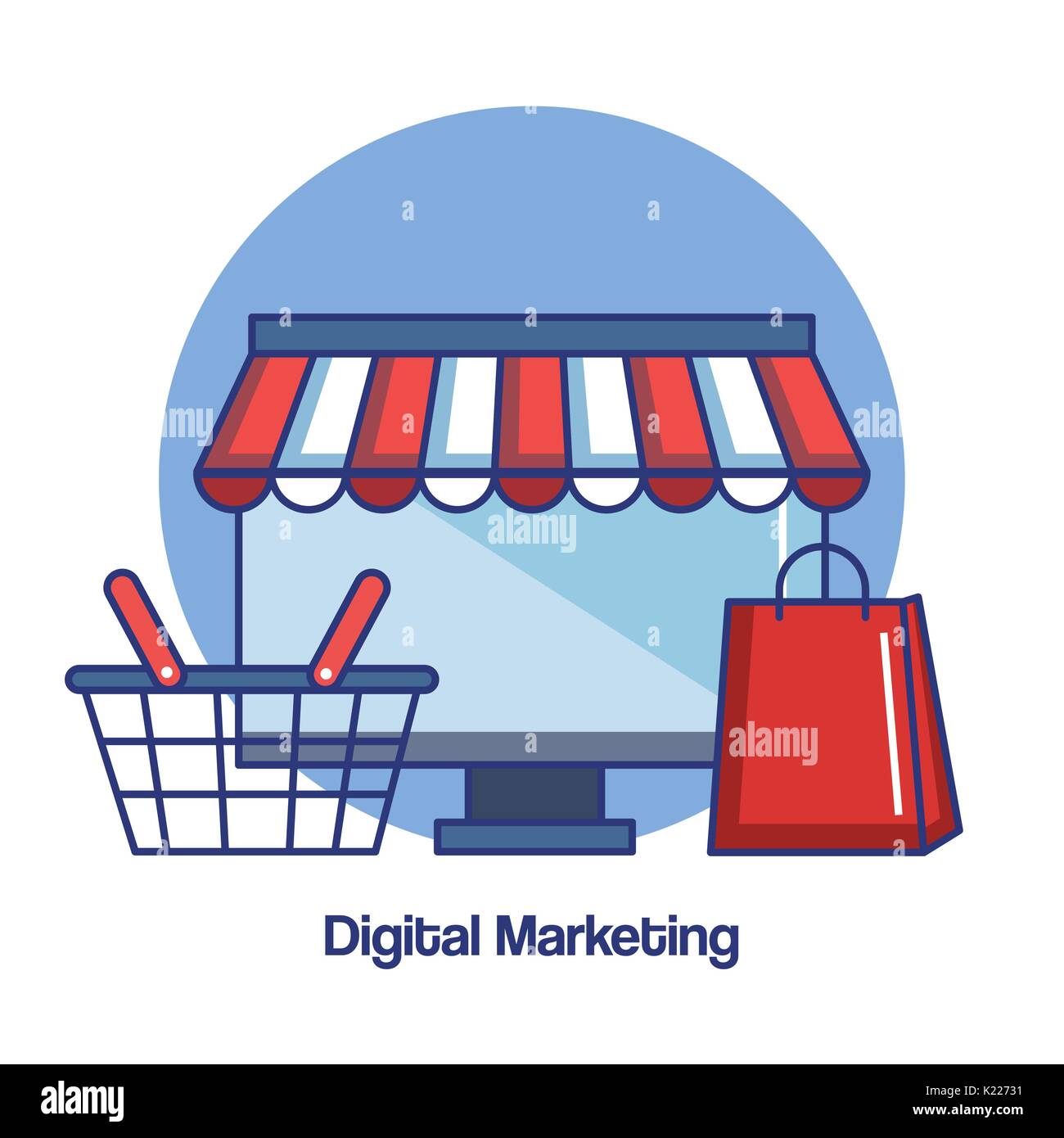 digital marketing computer basket paper bag gift Stock Vector Image ...