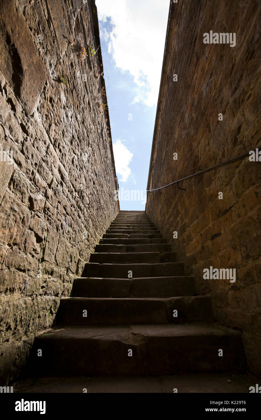 Stone steps down from the Wall Walk at Bolsover Castle Stock Photo - Alamy