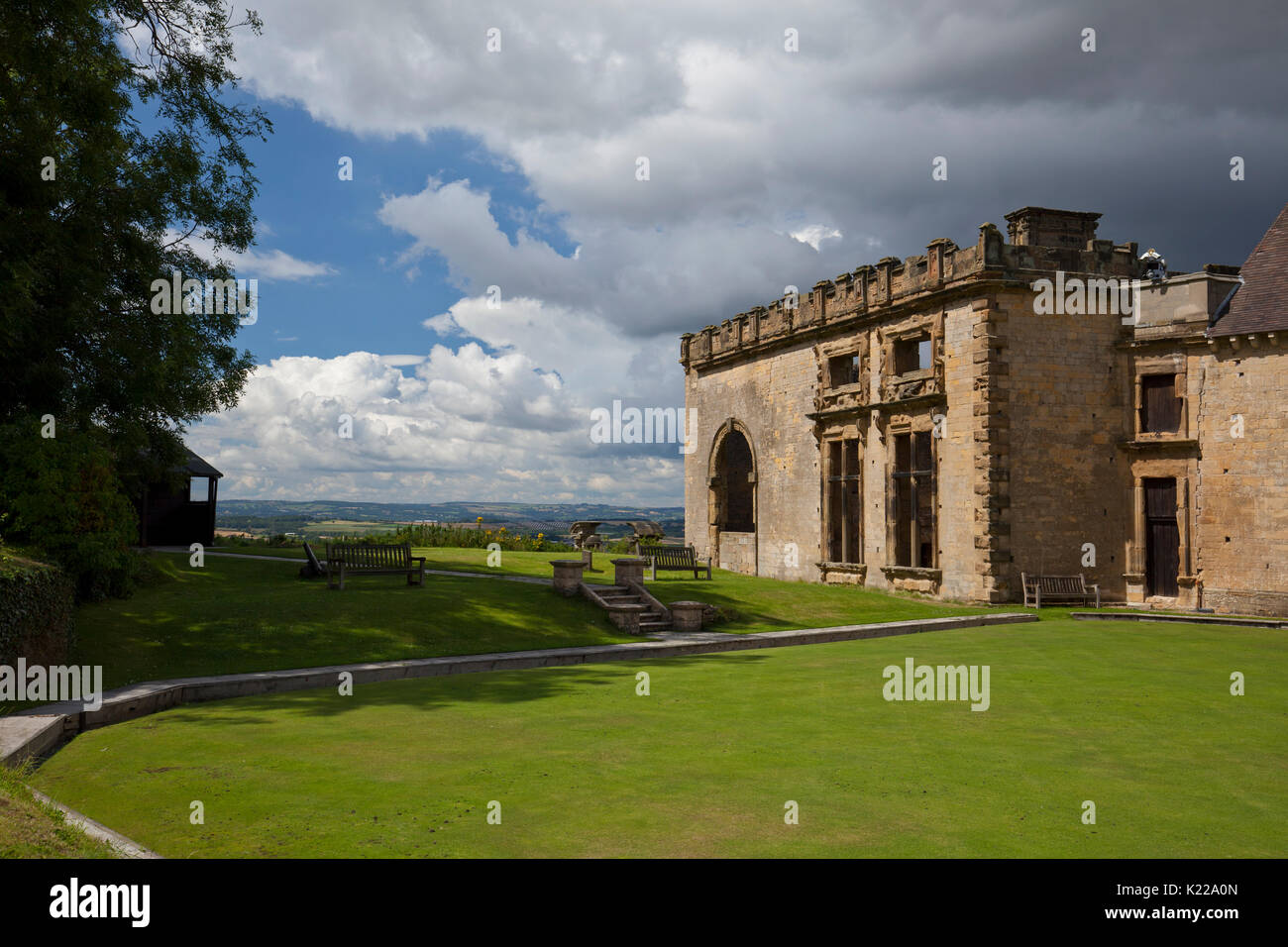 Bolsover Castle, overlooking bowling green in south-west corner of the ...