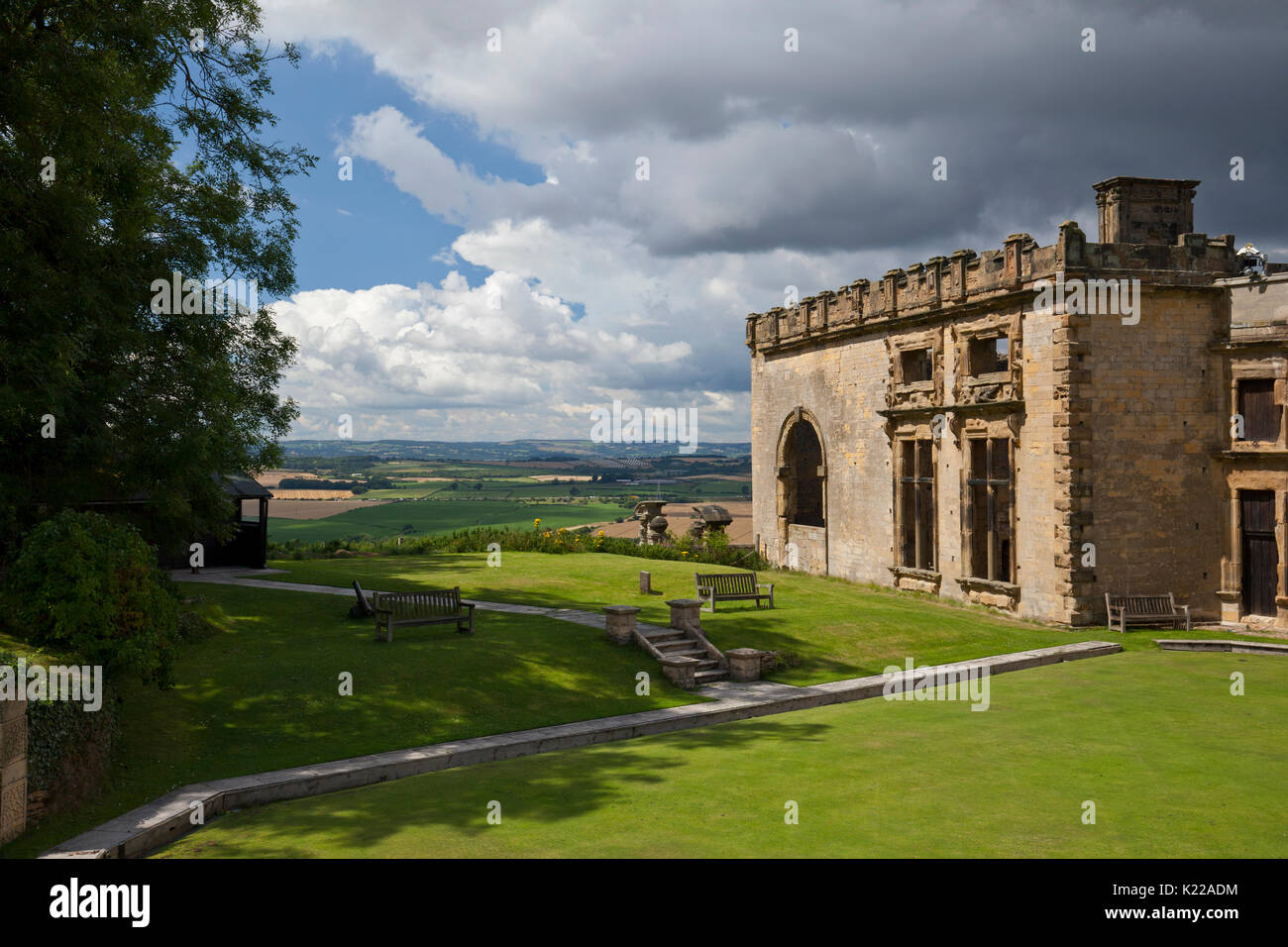 Bolsover Castle, overlooking bowling green in south-west corner of the ...