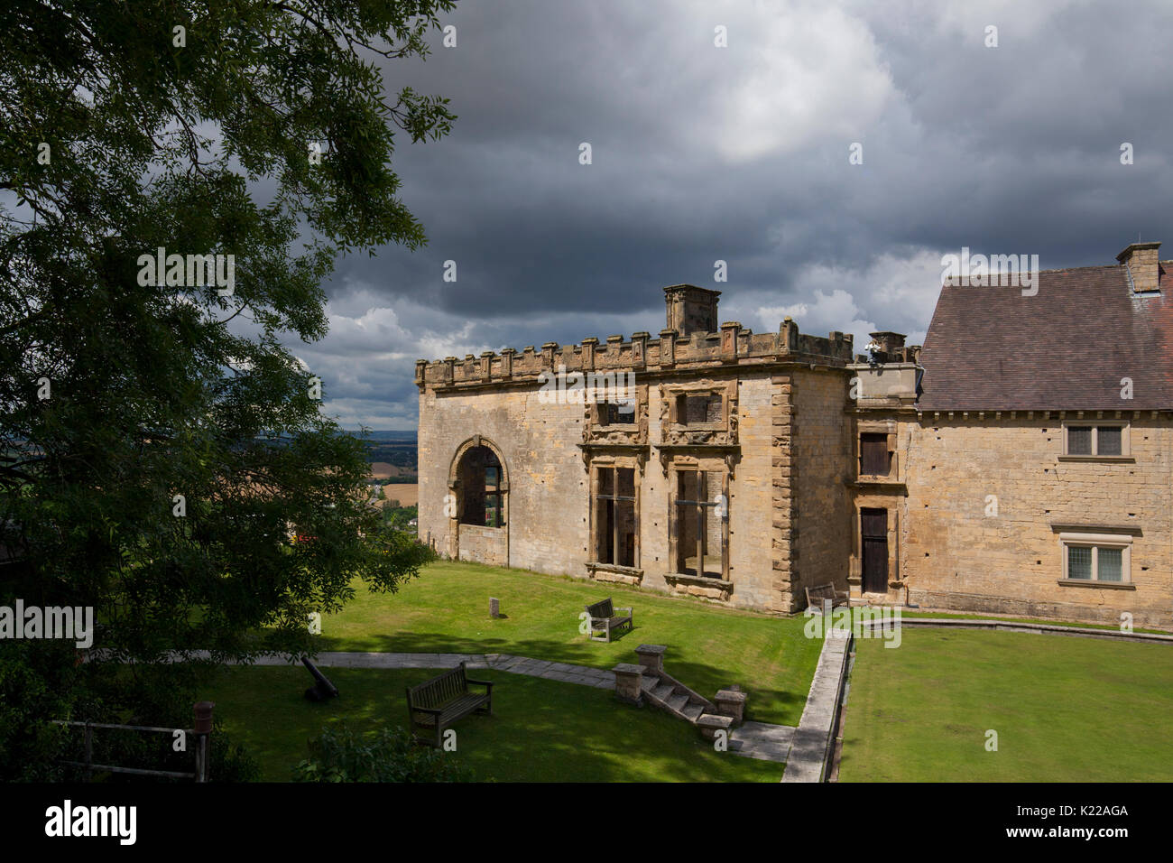 Bolsover Castle, overlooking bowling green in south-west corner of the ...