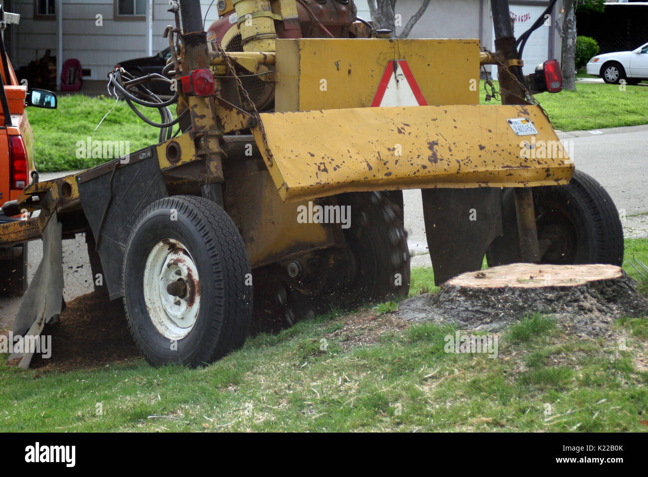 TREE ROOT GRINDER AT WORK, RANCHO CORDOVA, CALIFORNIA Stock Photo - Alamy