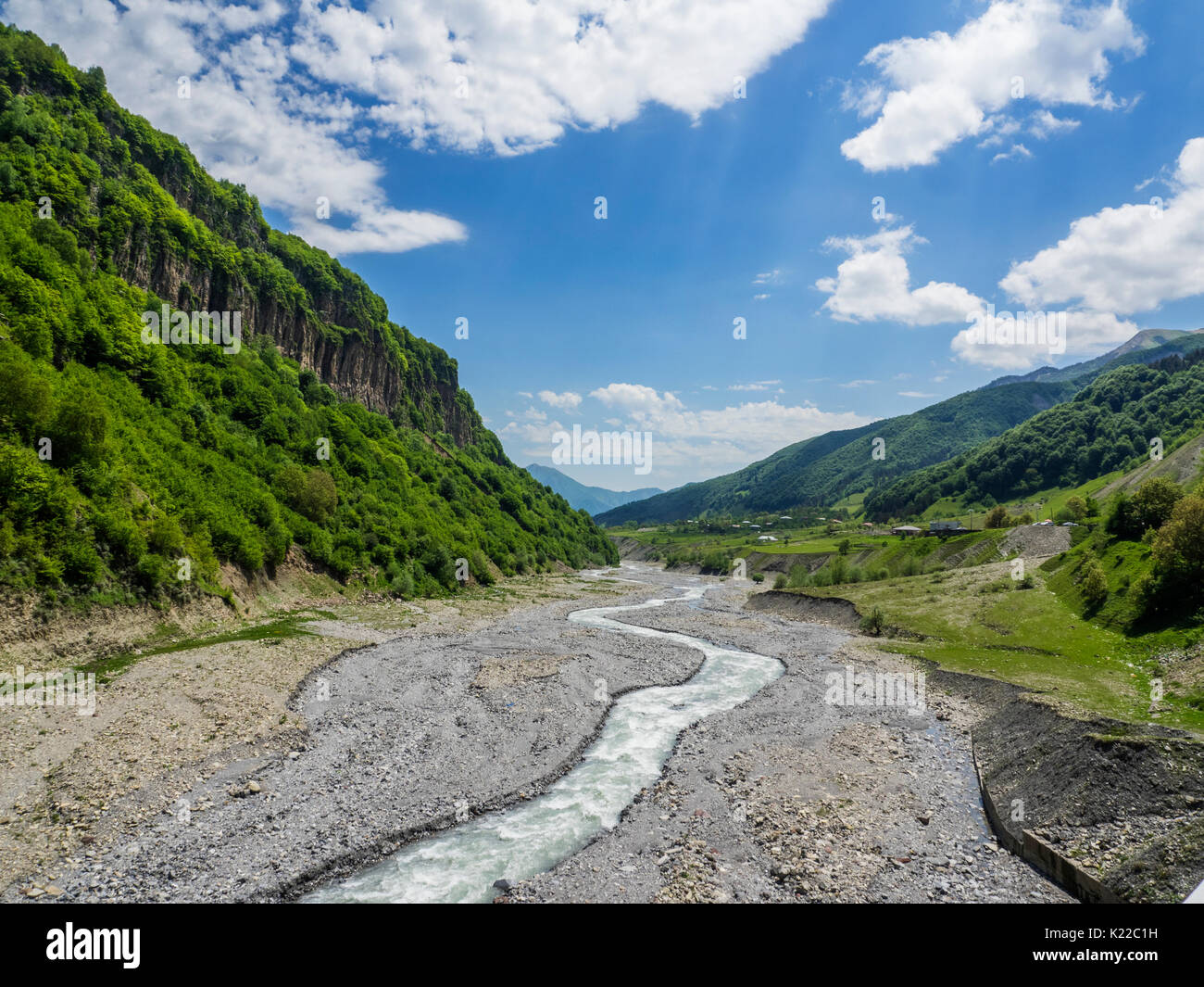 Valley of the Aragvi River. The slopes of the valley overgrown with ...