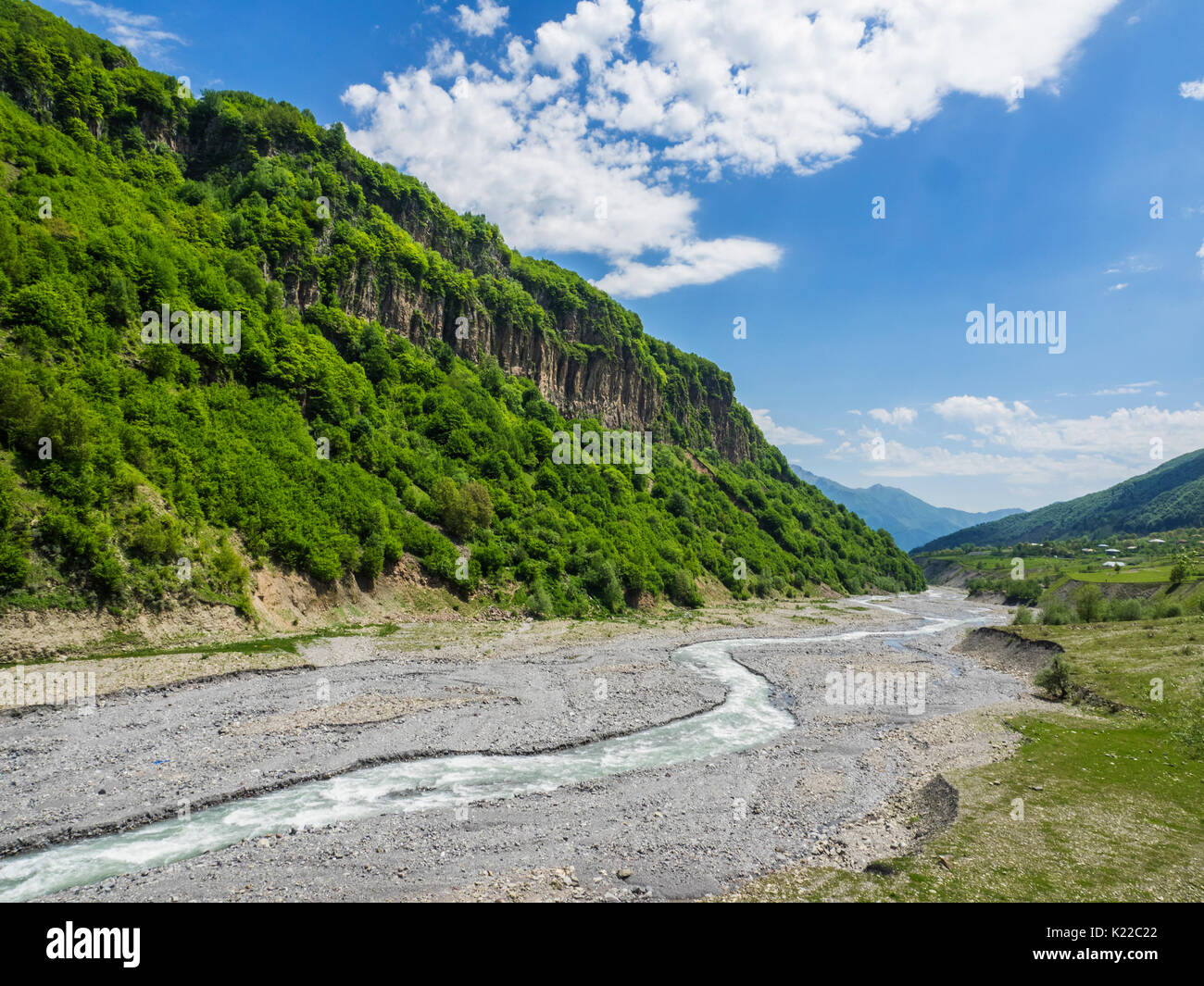 Valley of the Aragvi River. The slopes of the valley overgrown with ...