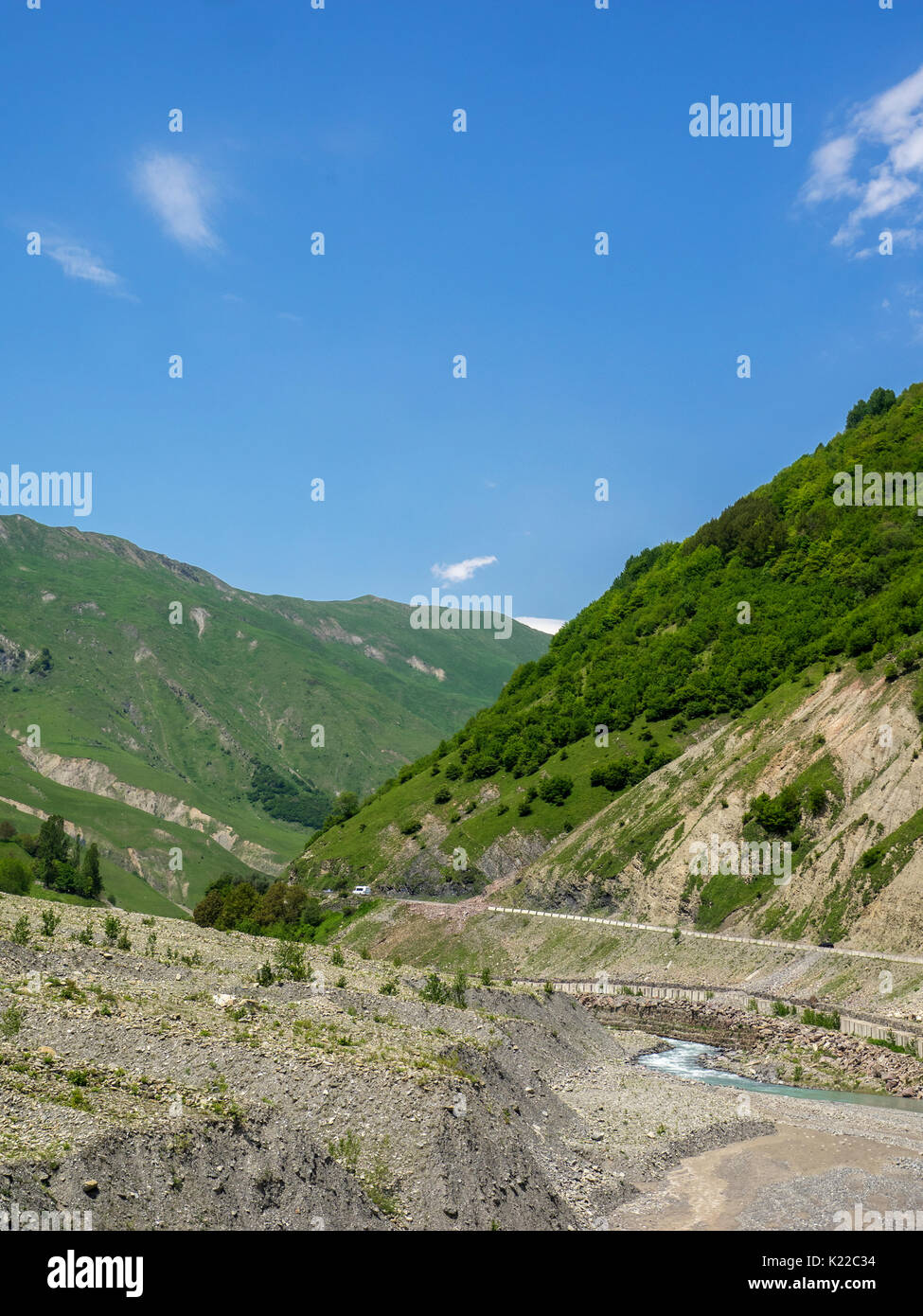 Valley of the Aragvi River. The slopes of the valley overgrown with ...