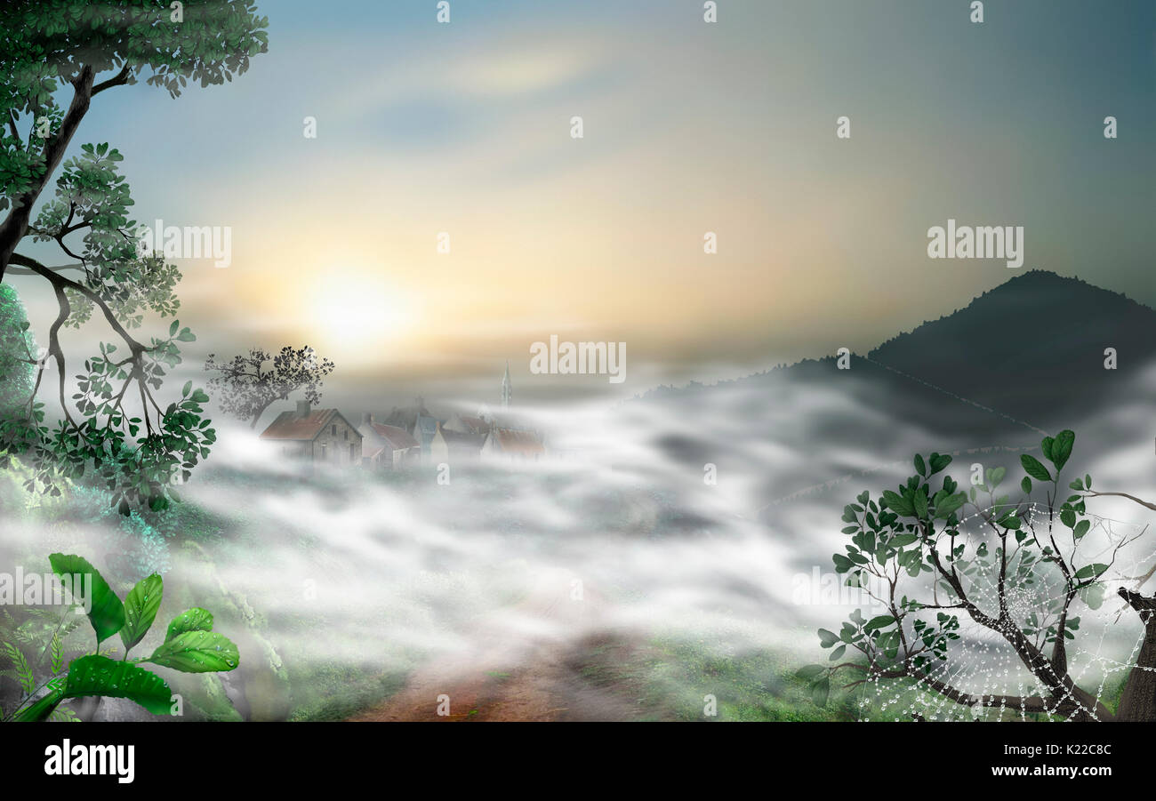 Condensation of water vapor resulting in the suspension of microscopic ...