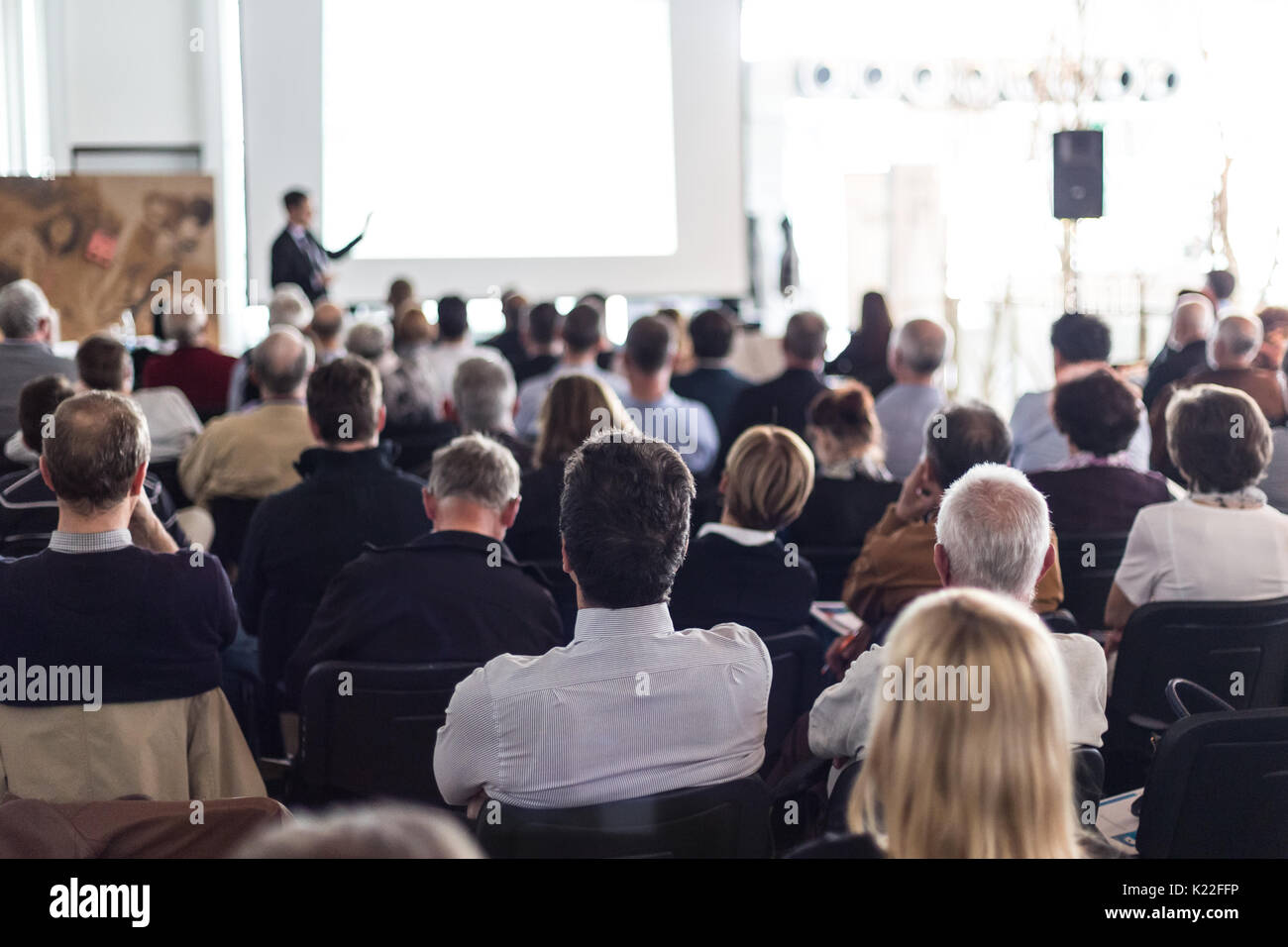 Business speaker giving a talk at business conference event Stock Photo ...