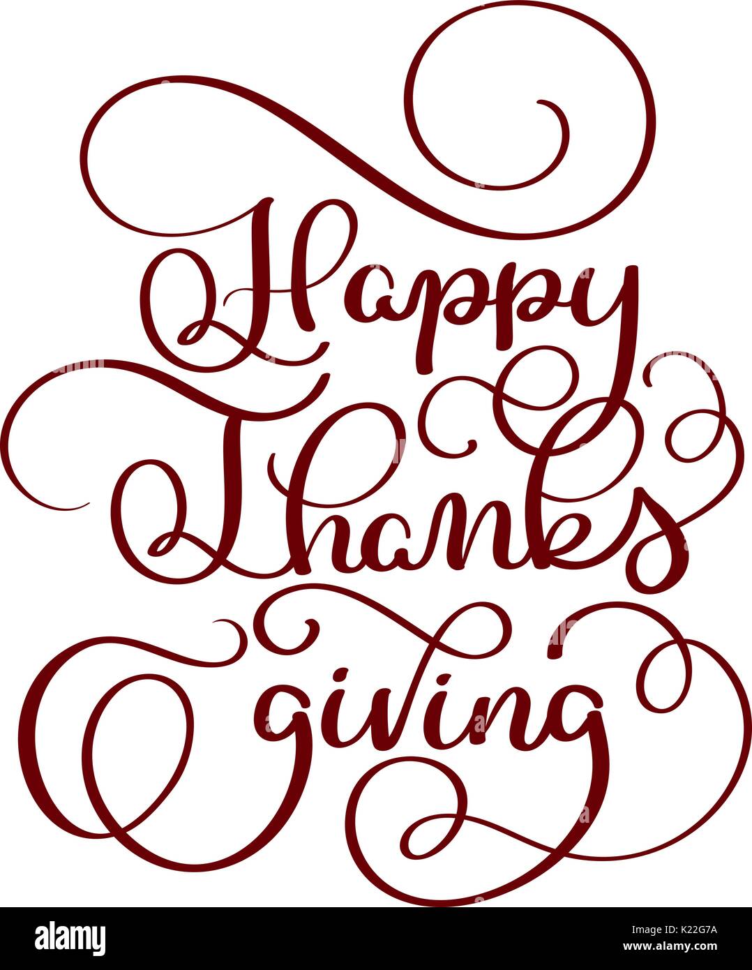 happy thanksgiving red text on white background. Hand drawn Calligraphy ...