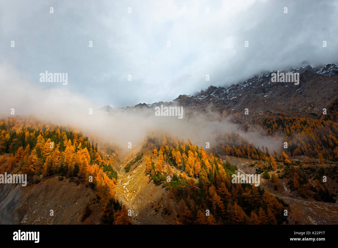 Val Zebru,Bormio,Lombardy,Italy A shaft of sunlight illuminates a ...