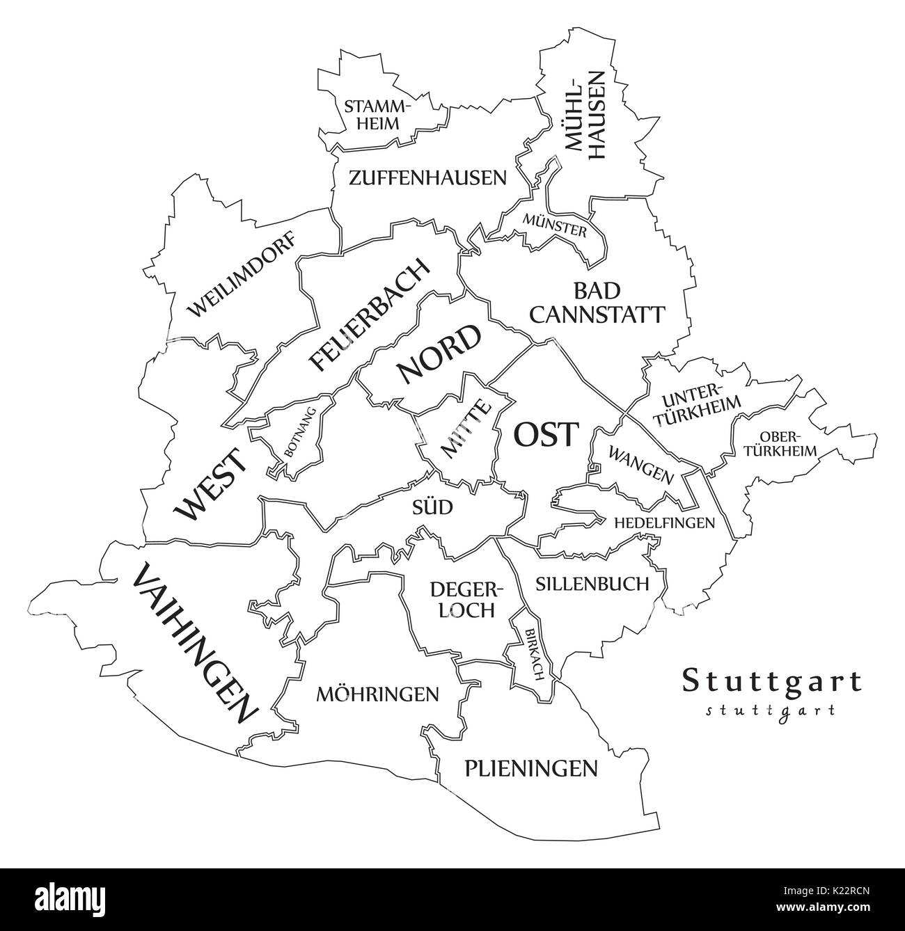 Modern City Map - Stuttgart city of Germany with boroughs and titles DE outline map Stock Vector ...