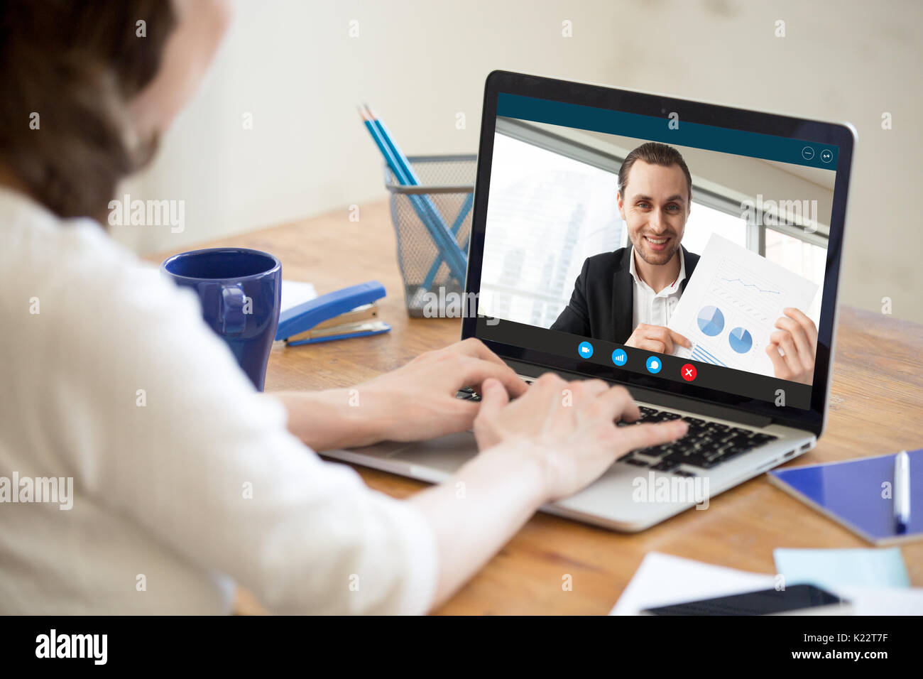Video chat businessman talking hi-res stock photography and images - Alamy