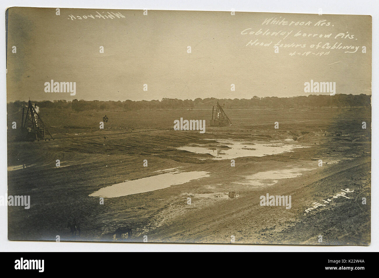 White rock Res. Cableway borrow Pits. Head towers of Cableway Stock ...